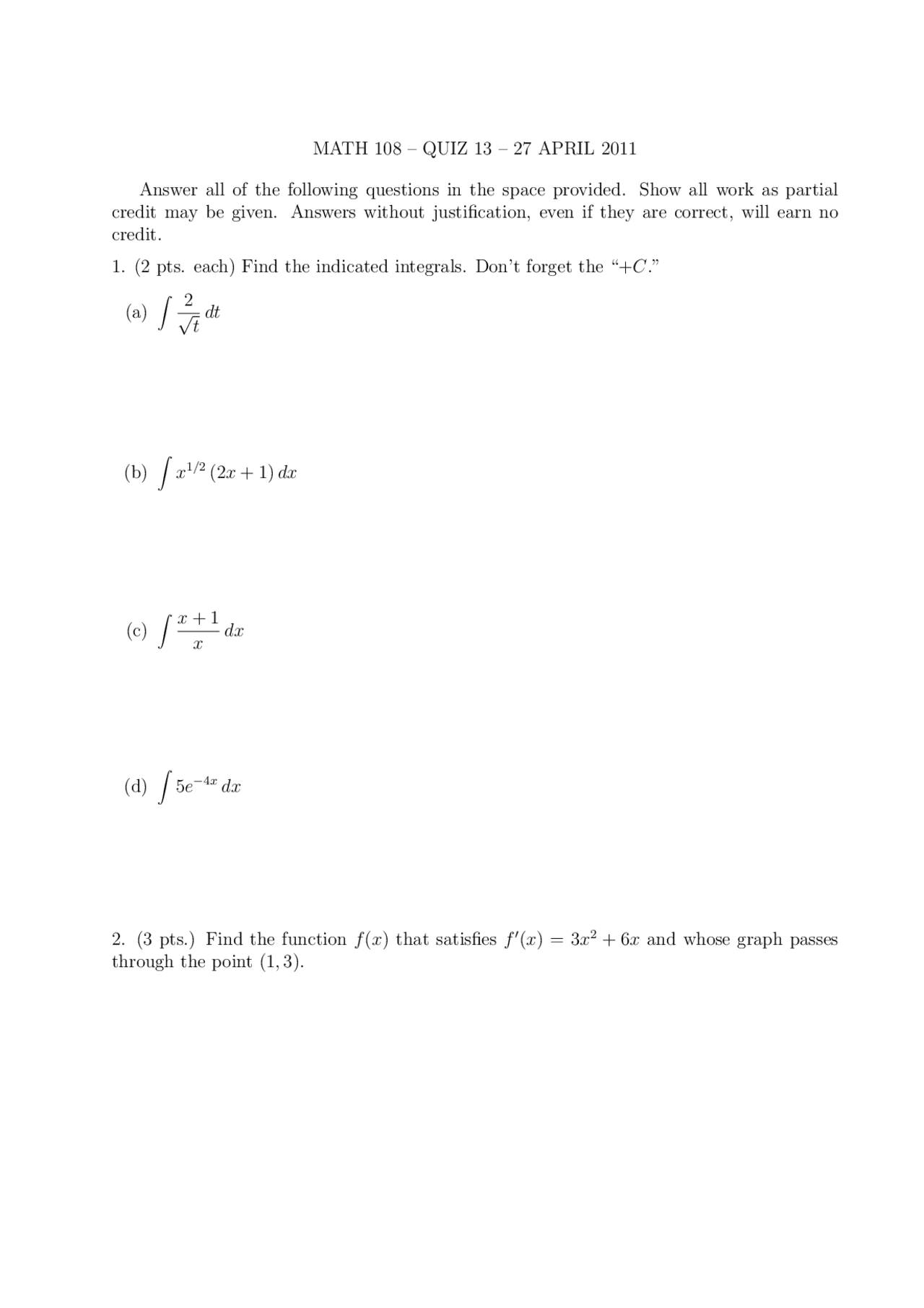 Quiz 13 - Introduction to Calculus: Business Applications | MATH 108 - Docsity