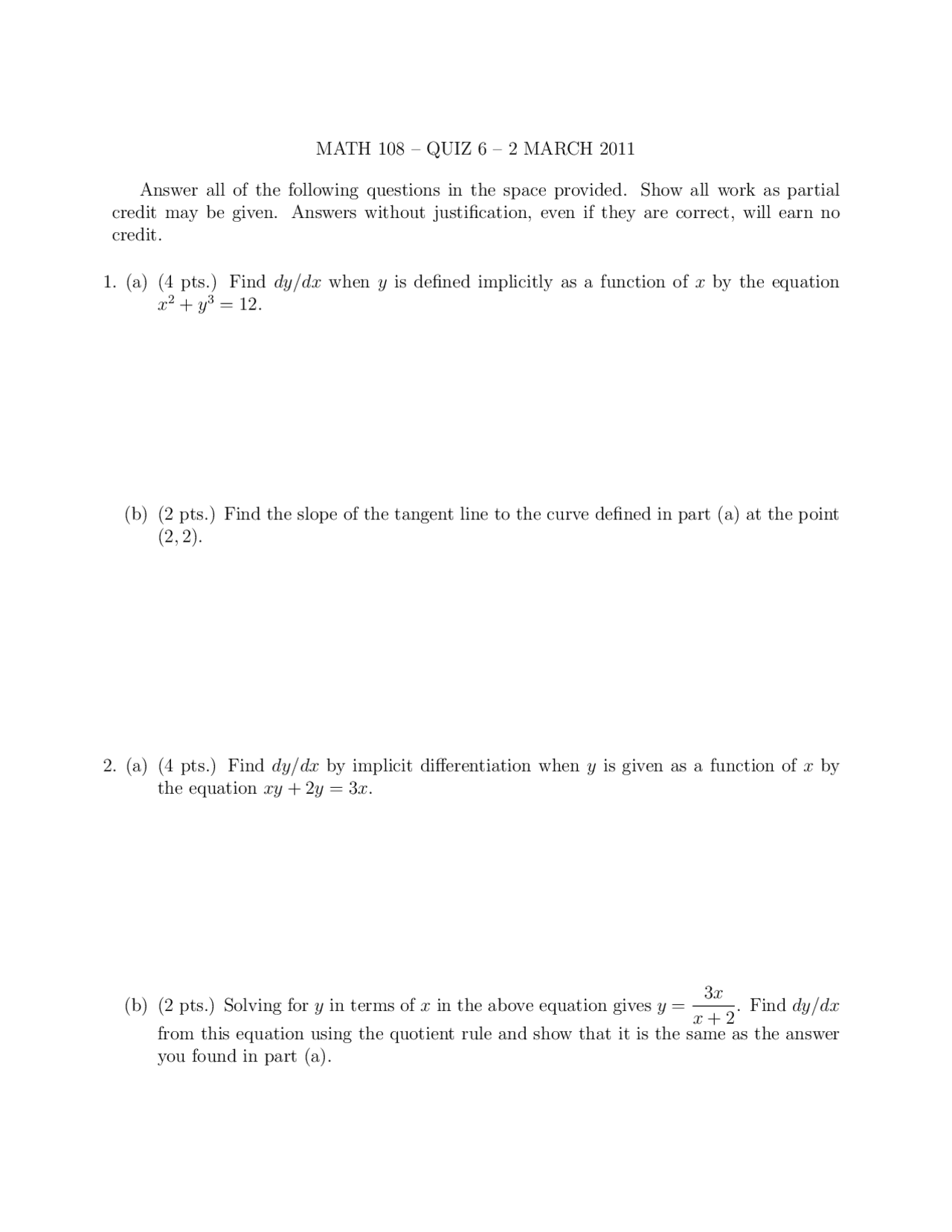 Quiz 6 Questions Introductory Calculus With Business Applications