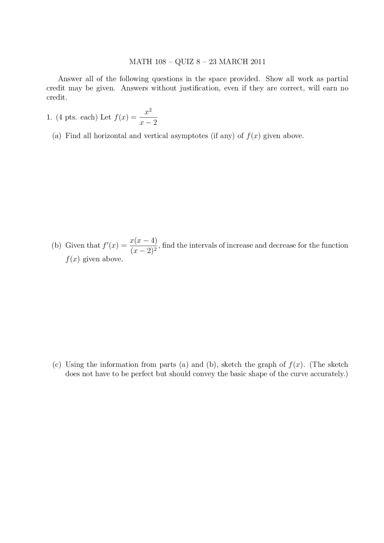 Questions For Introductory Calculus With Business Applications Quiz 8