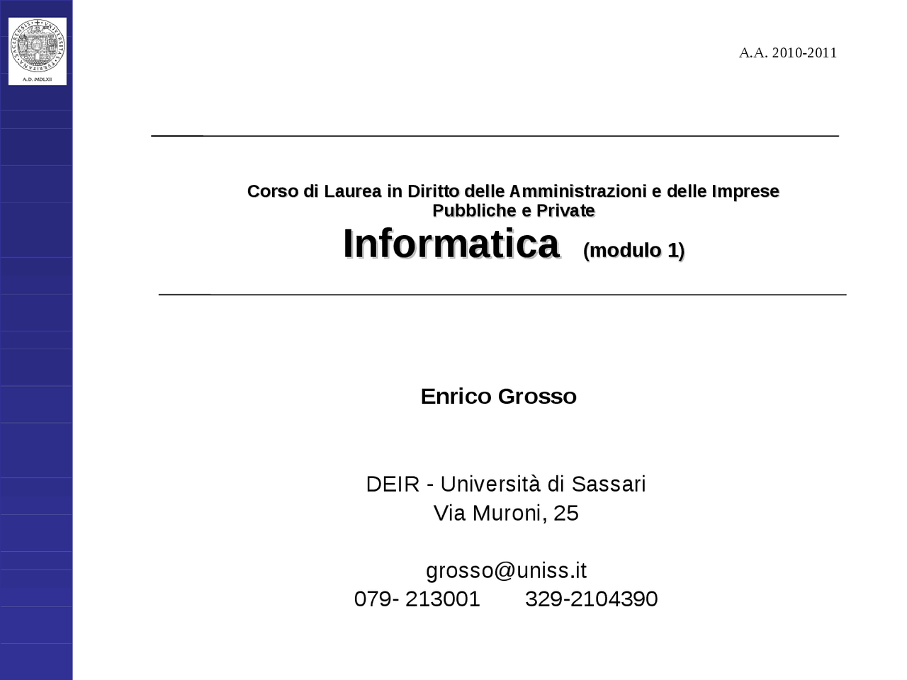 Informatica Università Di Sassari Docsity