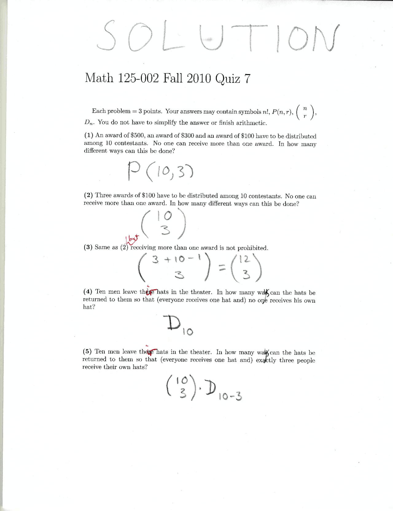 5 Problems With Answers Discrete Mathematics I Quiz 7 Math 125