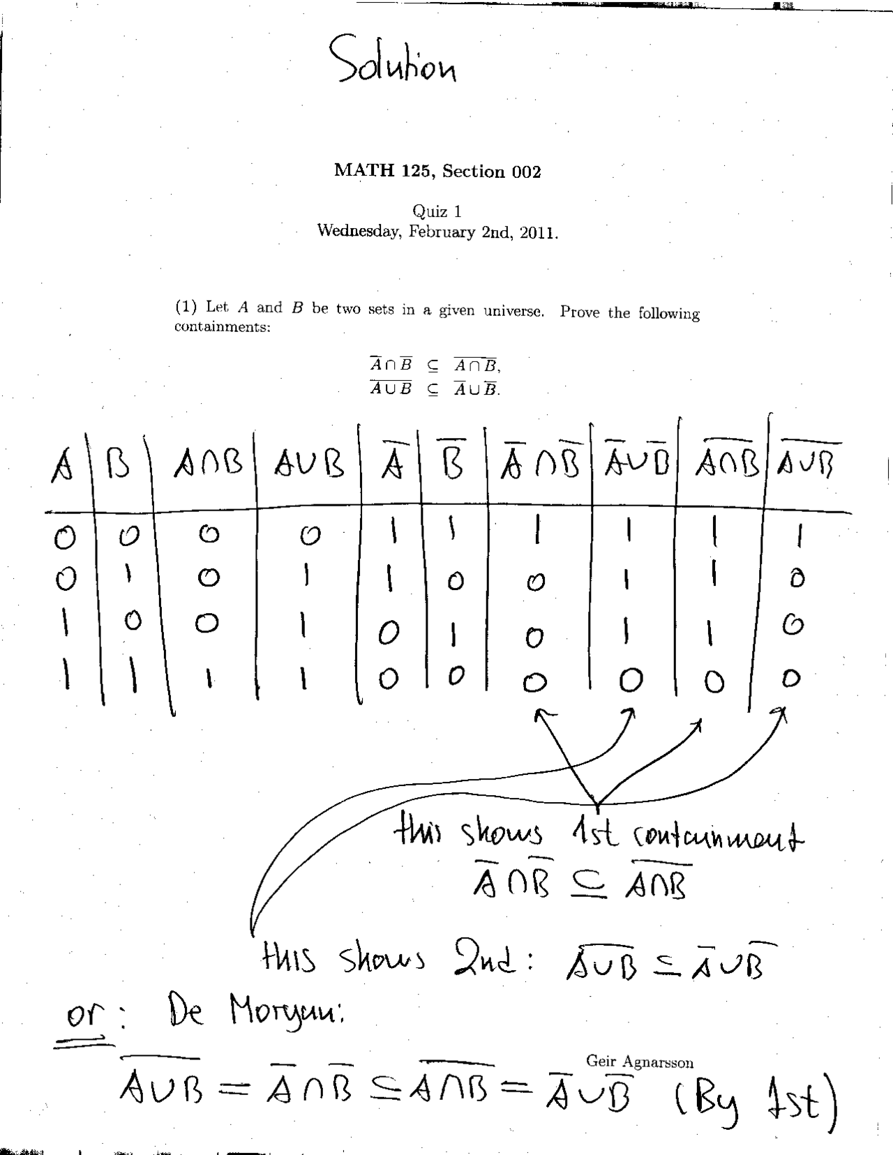Quiz 1 With Solution Discrete Mathematics I Math 125 Docsity