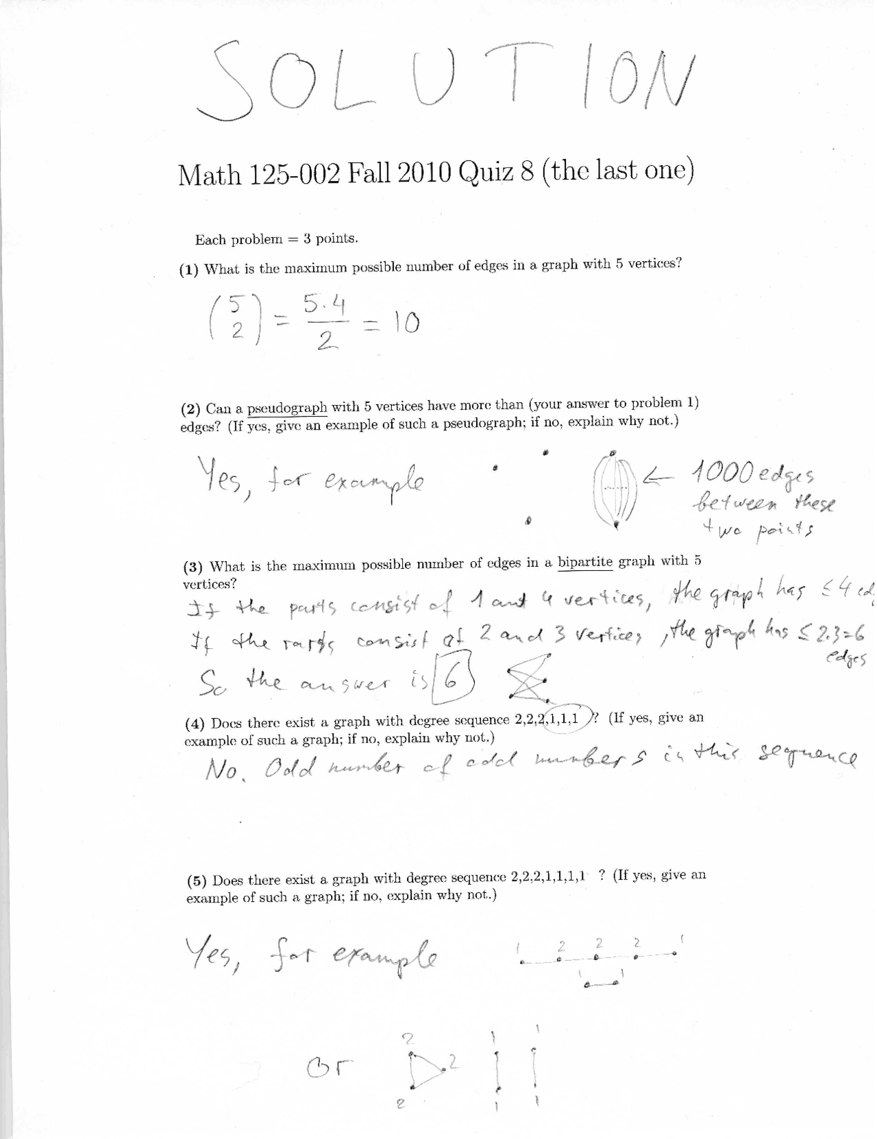 5 Problems With Solutions Discrete Mathematics I Quiz 8 Math 125