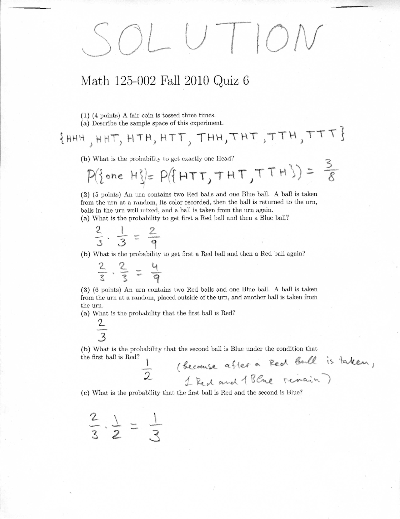 Solution Of Quiz 6 Discrete Mathematics I Fall 2010 Math 125