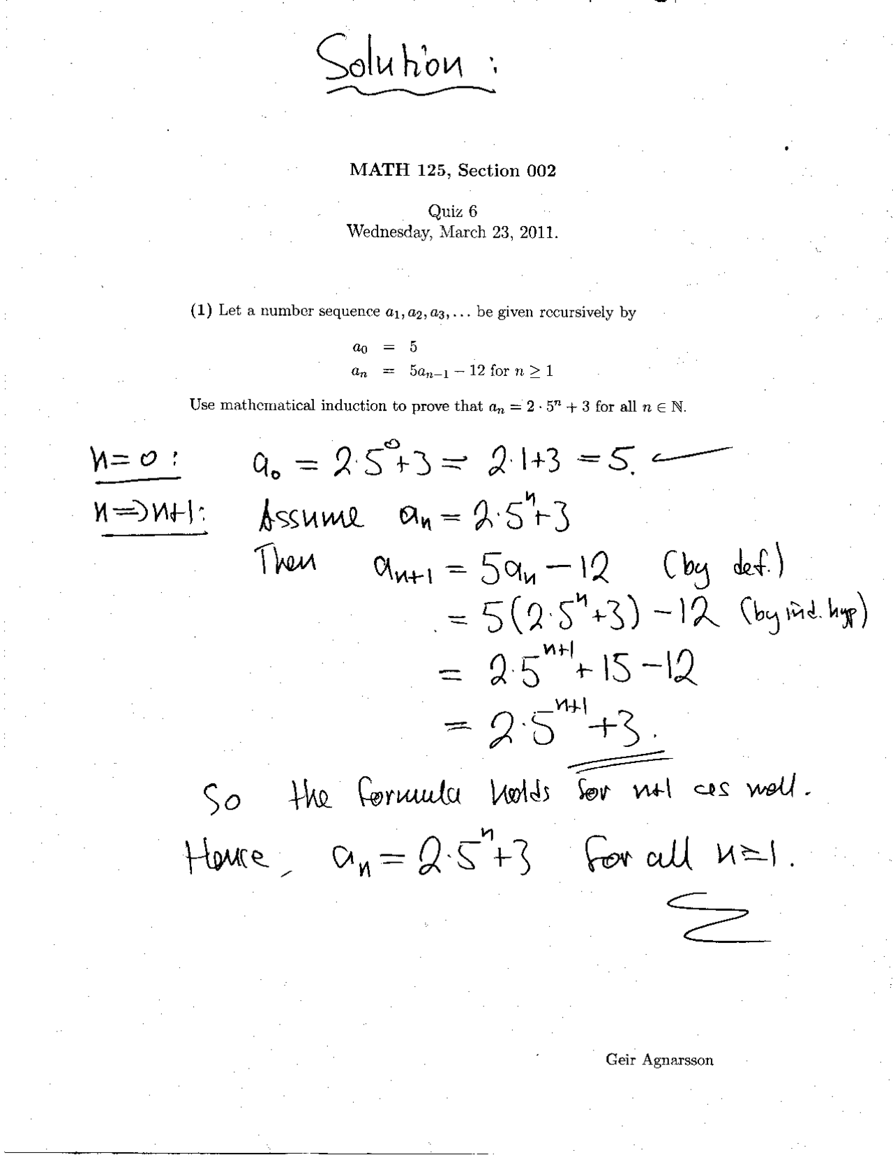 Use Mathematical Induction Discrete Mathematics I Math 125 Docsity