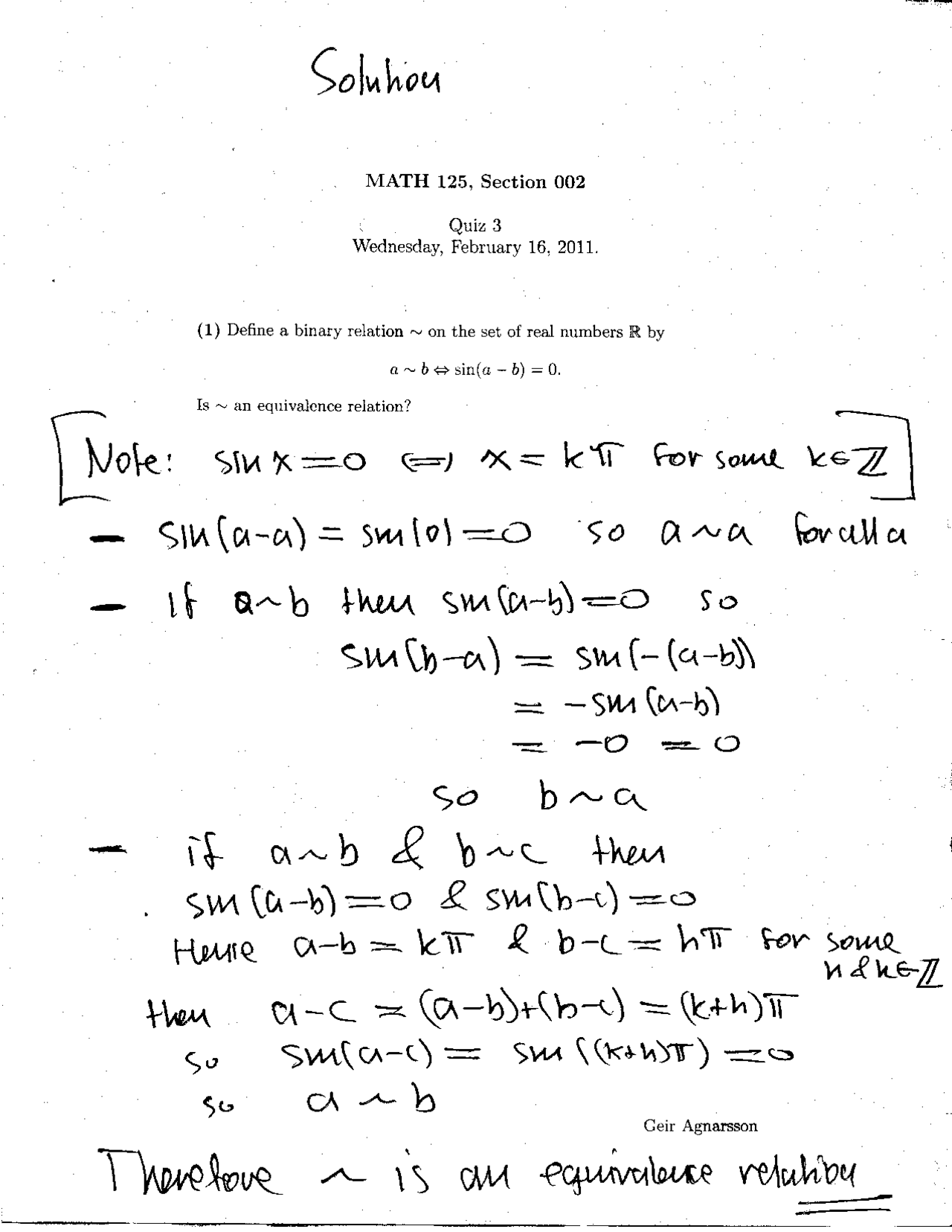 Quiz 3 Solutions | Discrete Mathematics I | MATH 125 | Quizzes Discrete Mathematics | Docsity