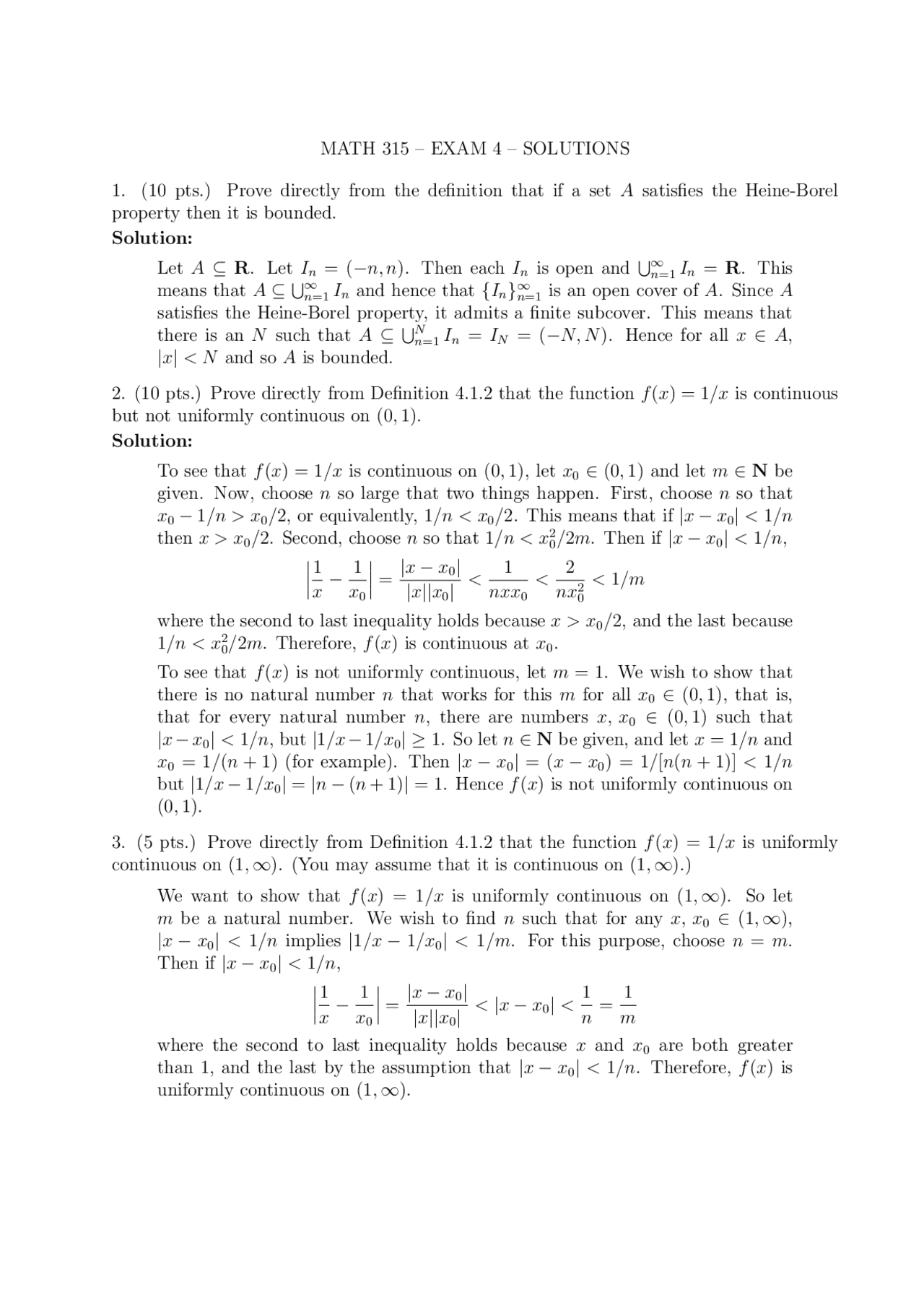 Solutions Exam 4 Advanced Calculus I Math 315 Docsity
