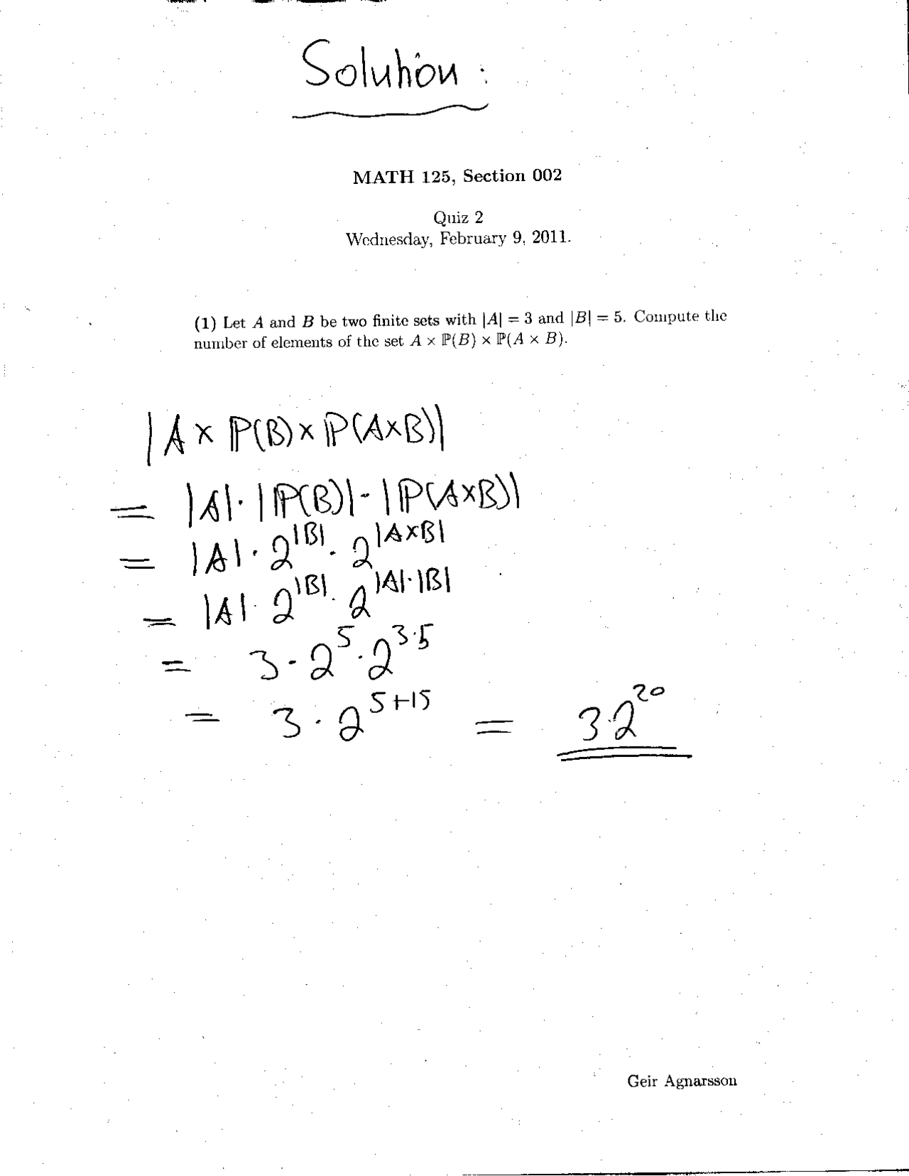 Quiz With Solution Key Discrete Mathematics I Math 125 Docsity
