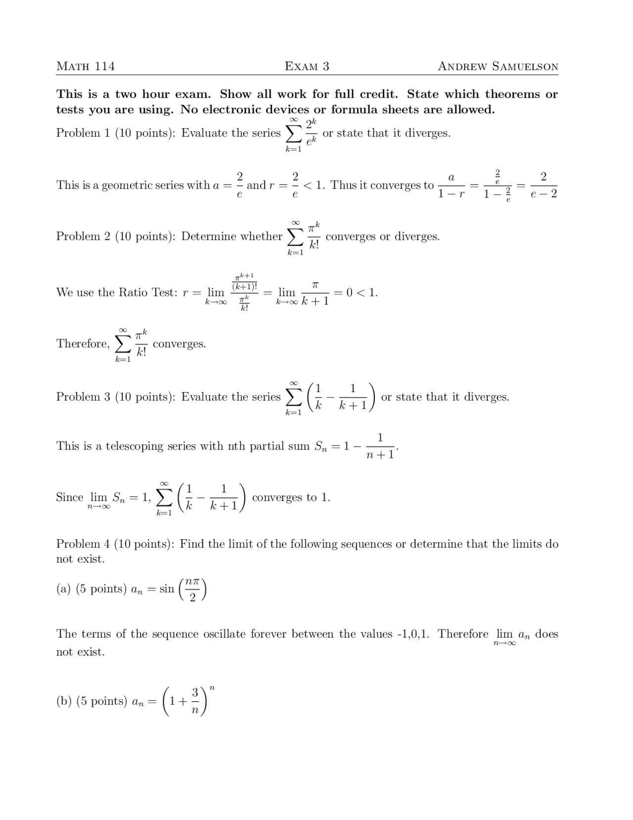 10 Solved Questions on Geometric Series - Exam 3 | MATH 114 | Exams ...