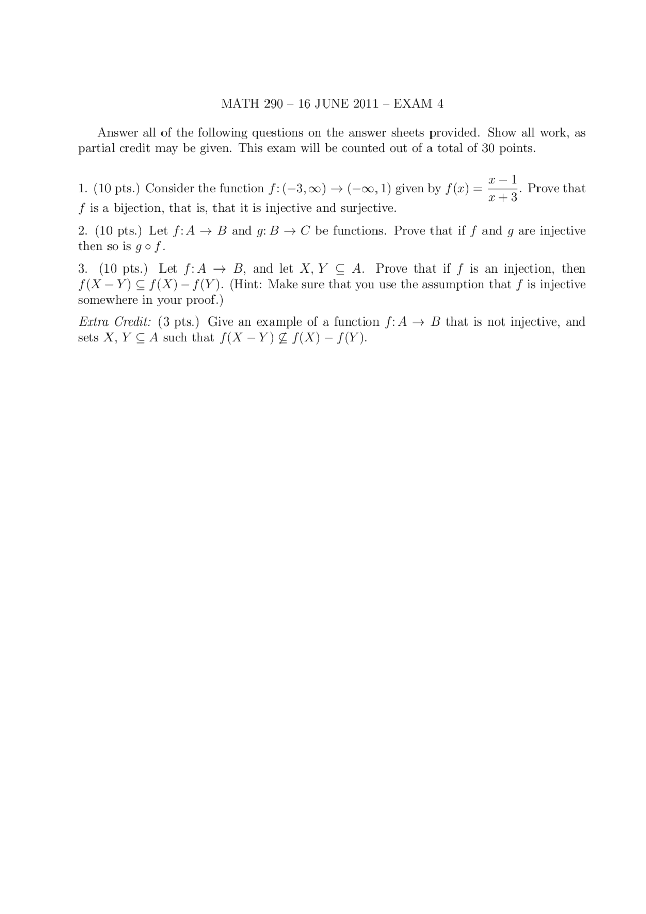 Introduction To Advanced Mathematics Midterm Exam 4 Math 290 Docsity
