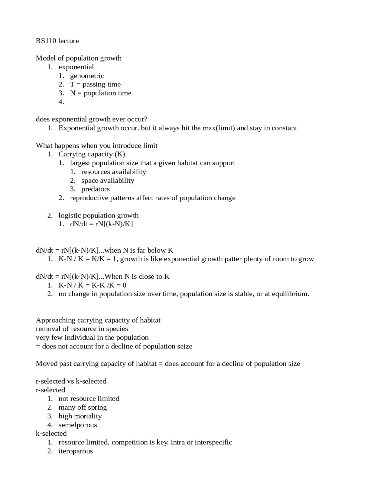 Lecture Notes On Model Of Population Growth Cem 141 Docsity