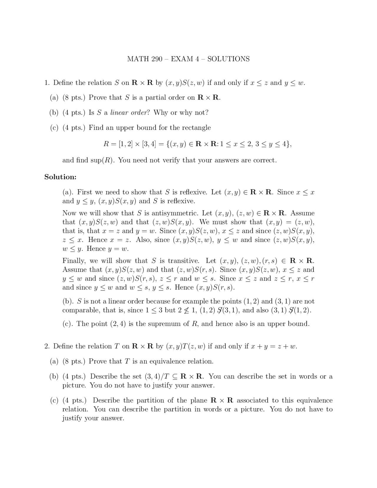 4 Solved Questions In Advanced Mathematics Exam 4 Math 290 Docsity