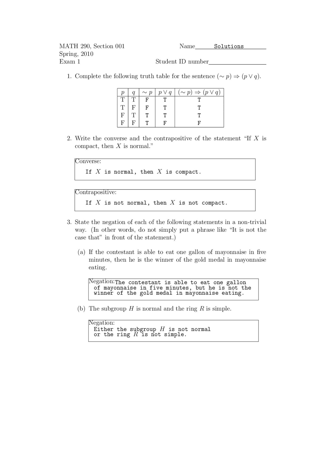 20 Solved Problems On Advanced Mathematics Exam 1 Math 290 Docsity