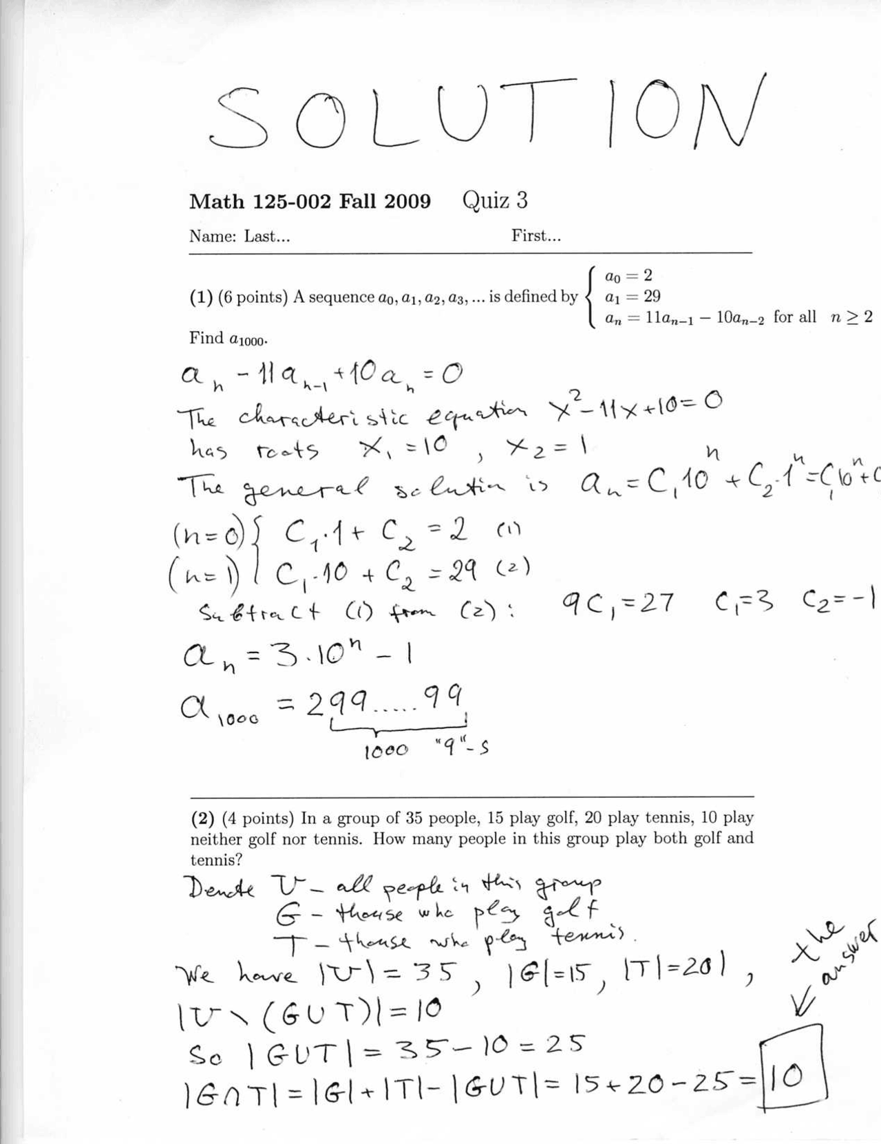 Quiz 3 With Solution Discrete Mathematics I Math 125 Docsity