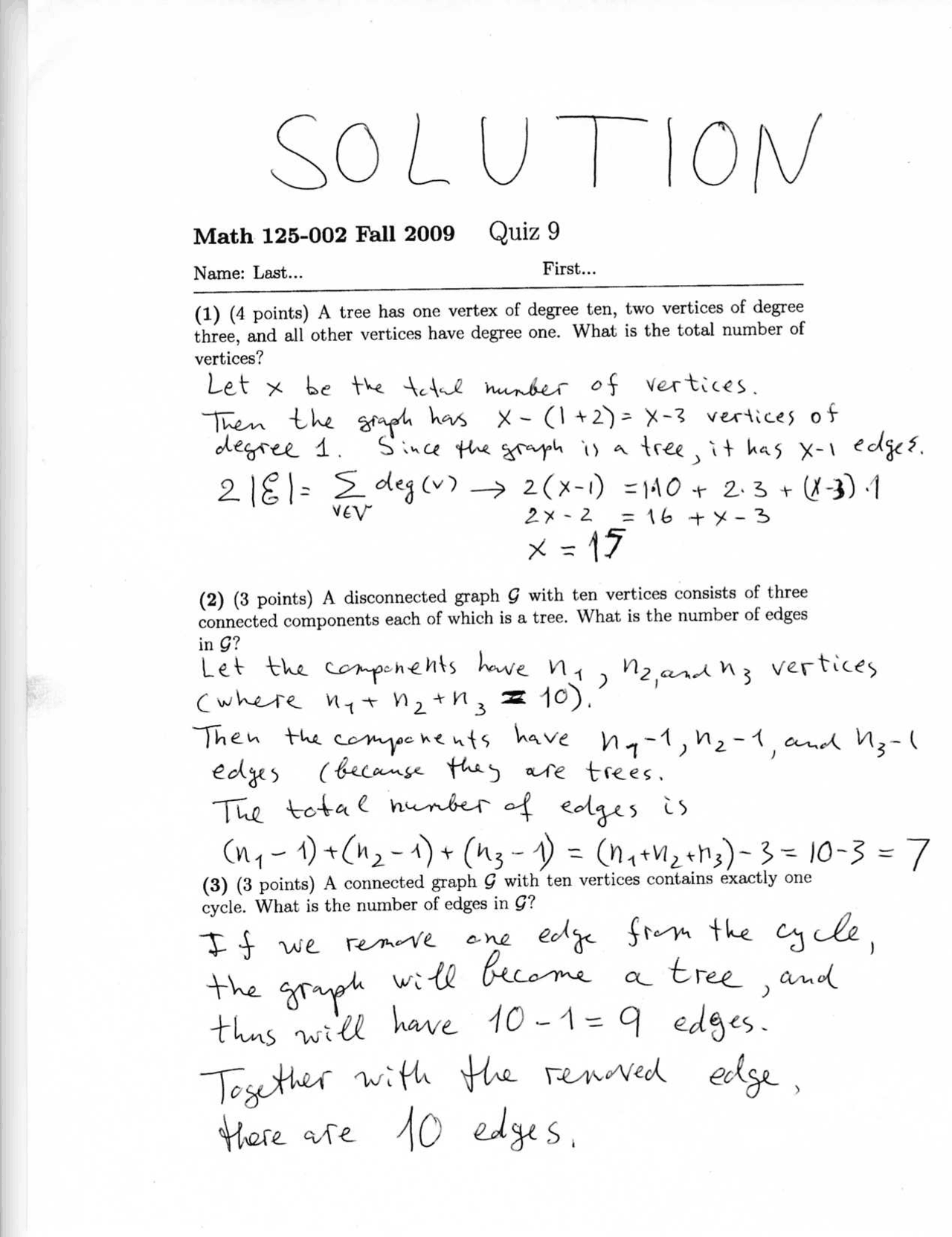 Quiz 9 Questions With Solution Discrete Mathematics I Math 125