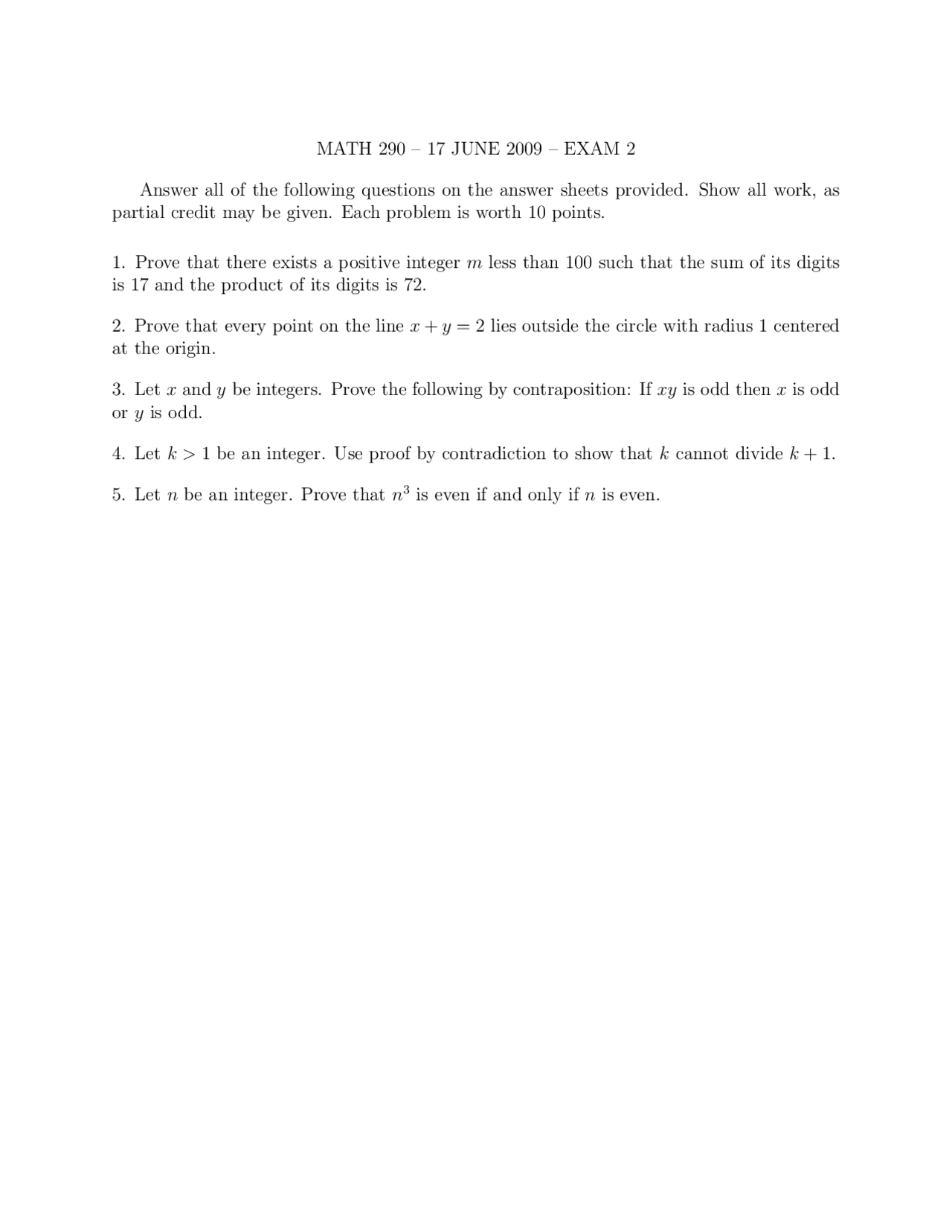 5 Solved Questions In Advanced Mathematics Exam 2 Math 290 Docsity