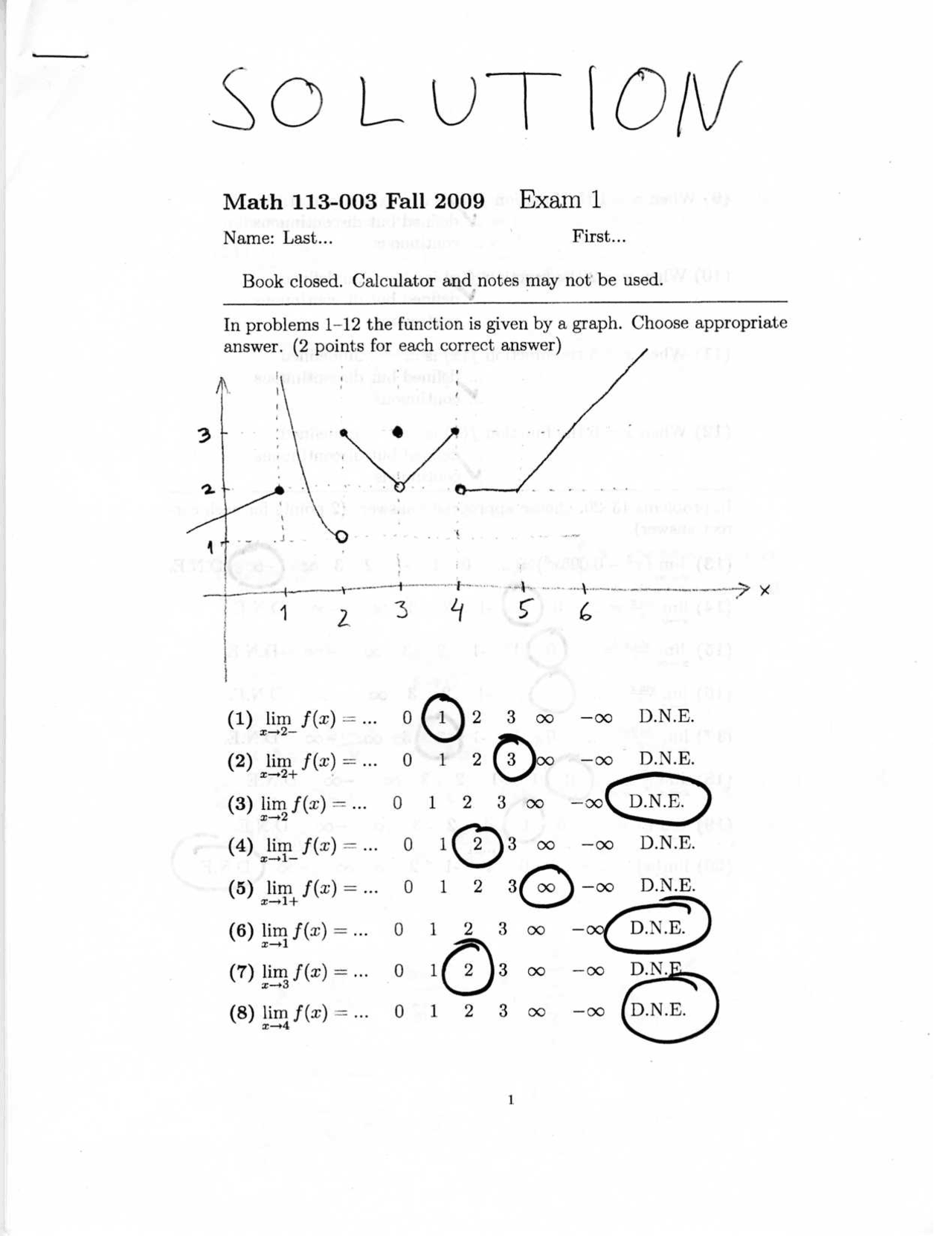 Analytic Geometry And Calculus I Exam 1 Solutions Math 113 Docsity