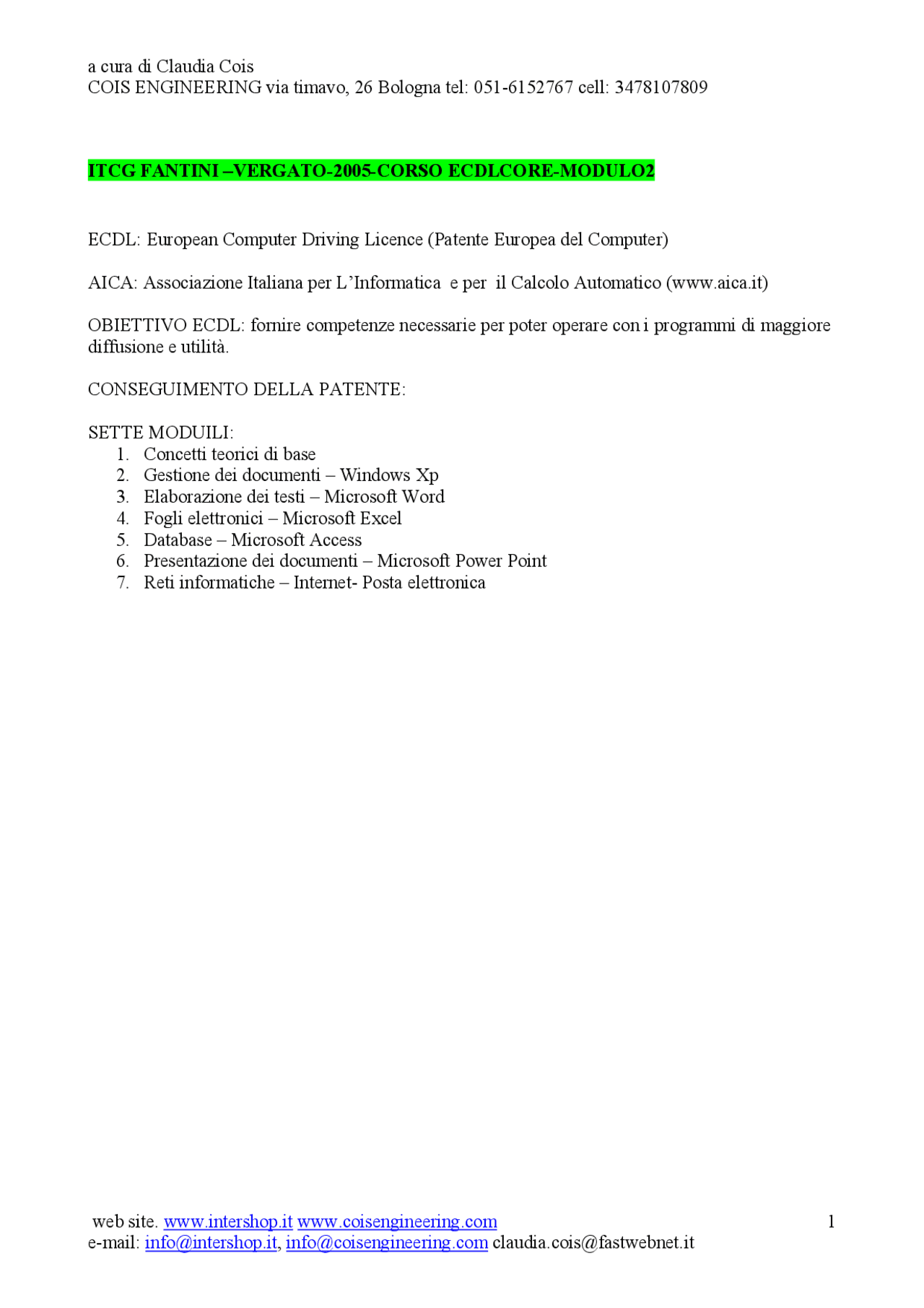 Corso Ecdl Modulo 2 Docsity
