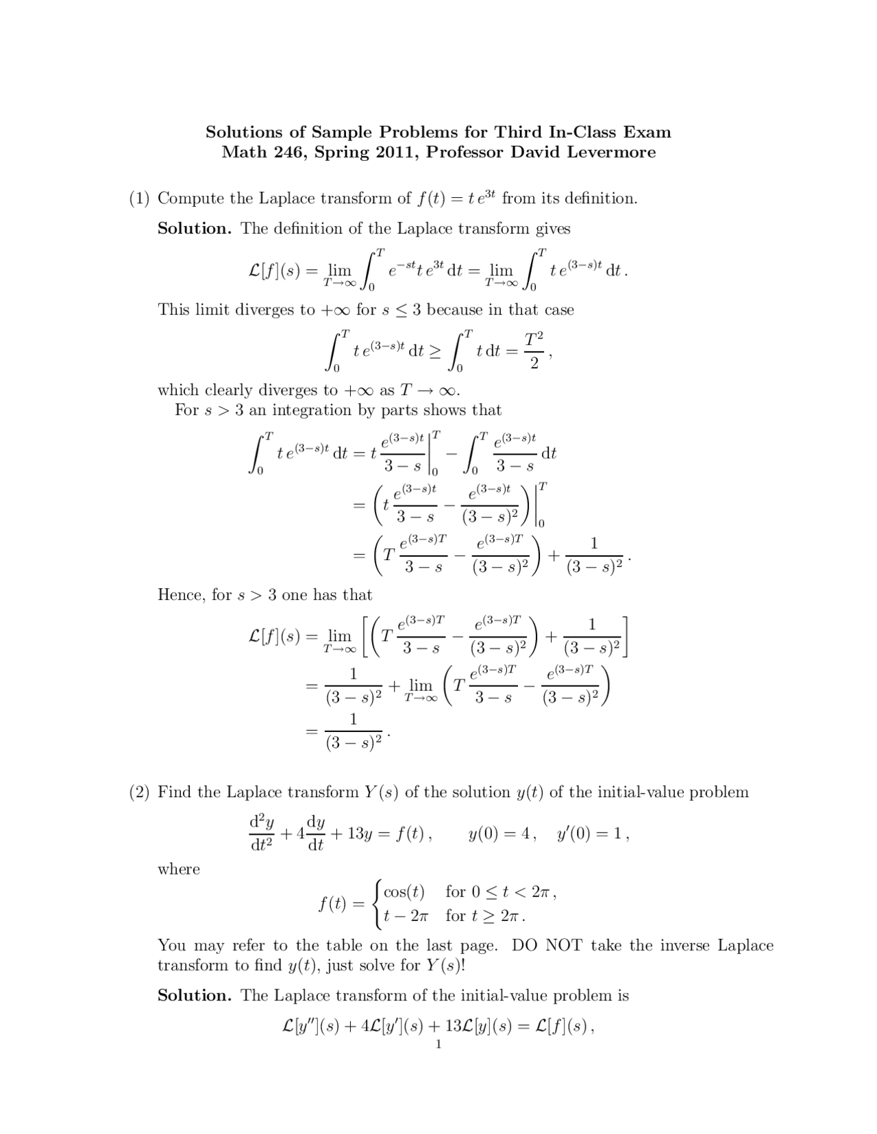 Laplace Transforms and Eigenvalues: Solving Differential Equations - Prof. Charles D. Leve ...