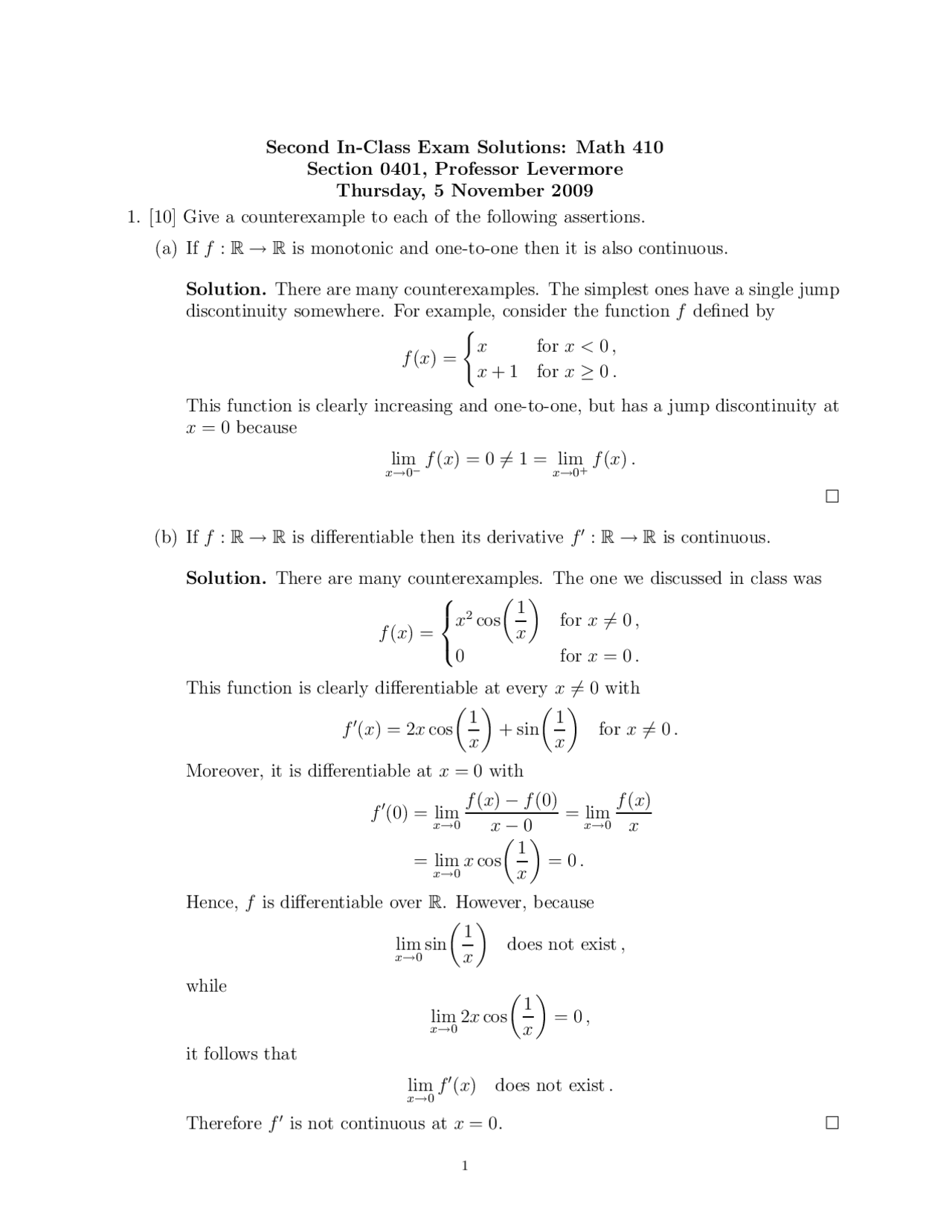 Second Exam With Solutions Advanced Calculus I Math 410 Docsity
