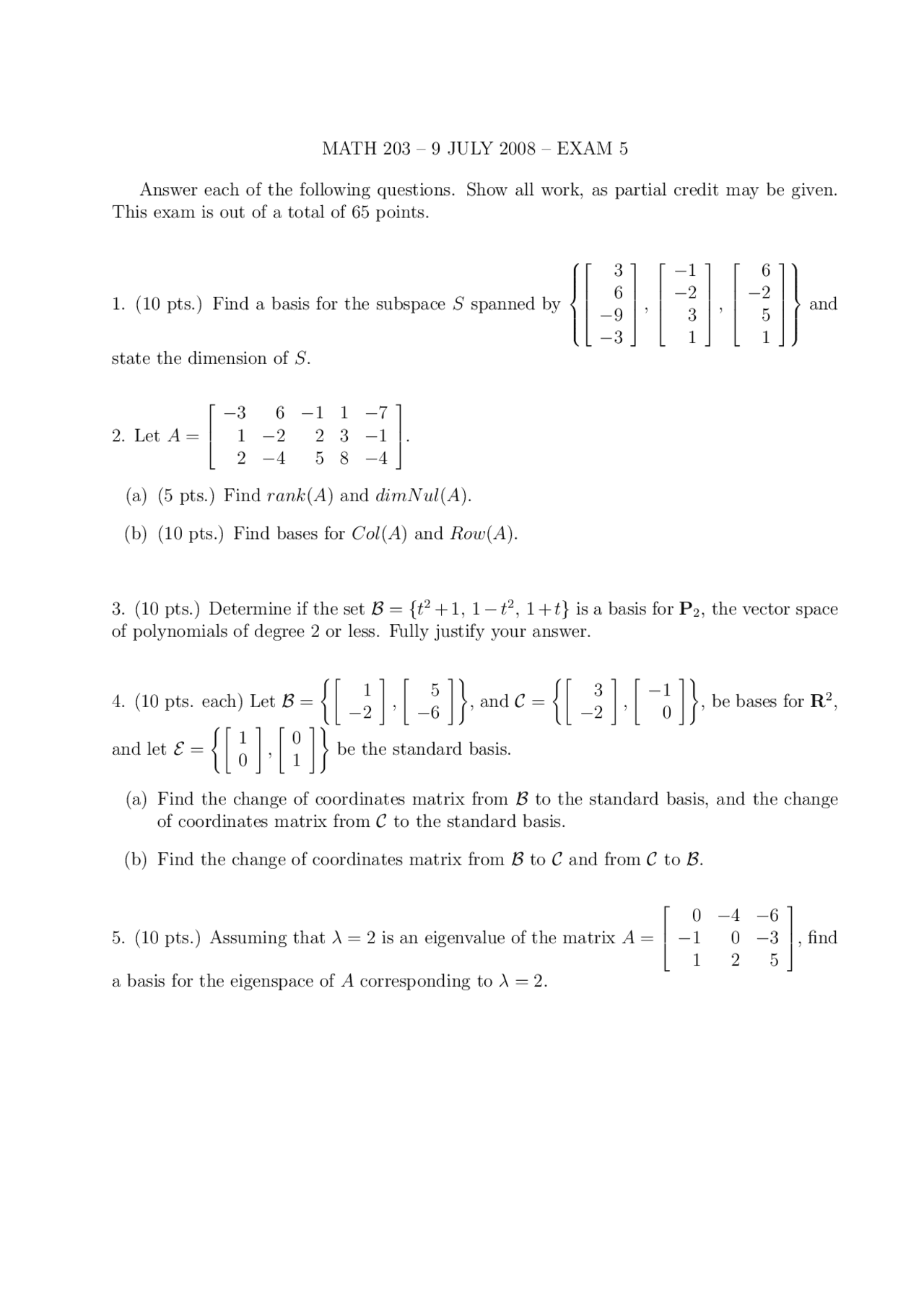 Linear Algebra - Old Exam Solved | MATH 203 | Exams Linear Algebra ...