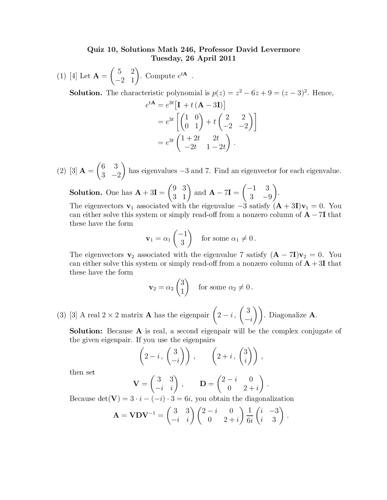 Polynomial quiz with solutions | MATH 246 - Docsity