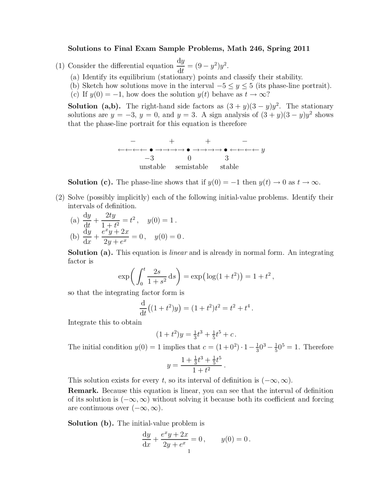 Solutions For Final Exam Differential Equation For Science And