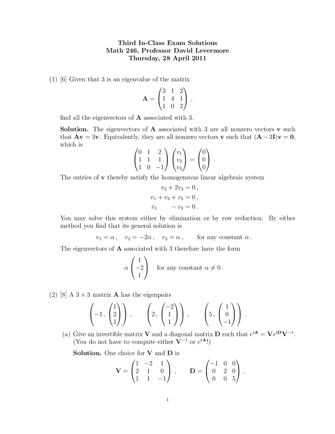 Solved Exam 2 Differential Equations Science Math 246 Docsity