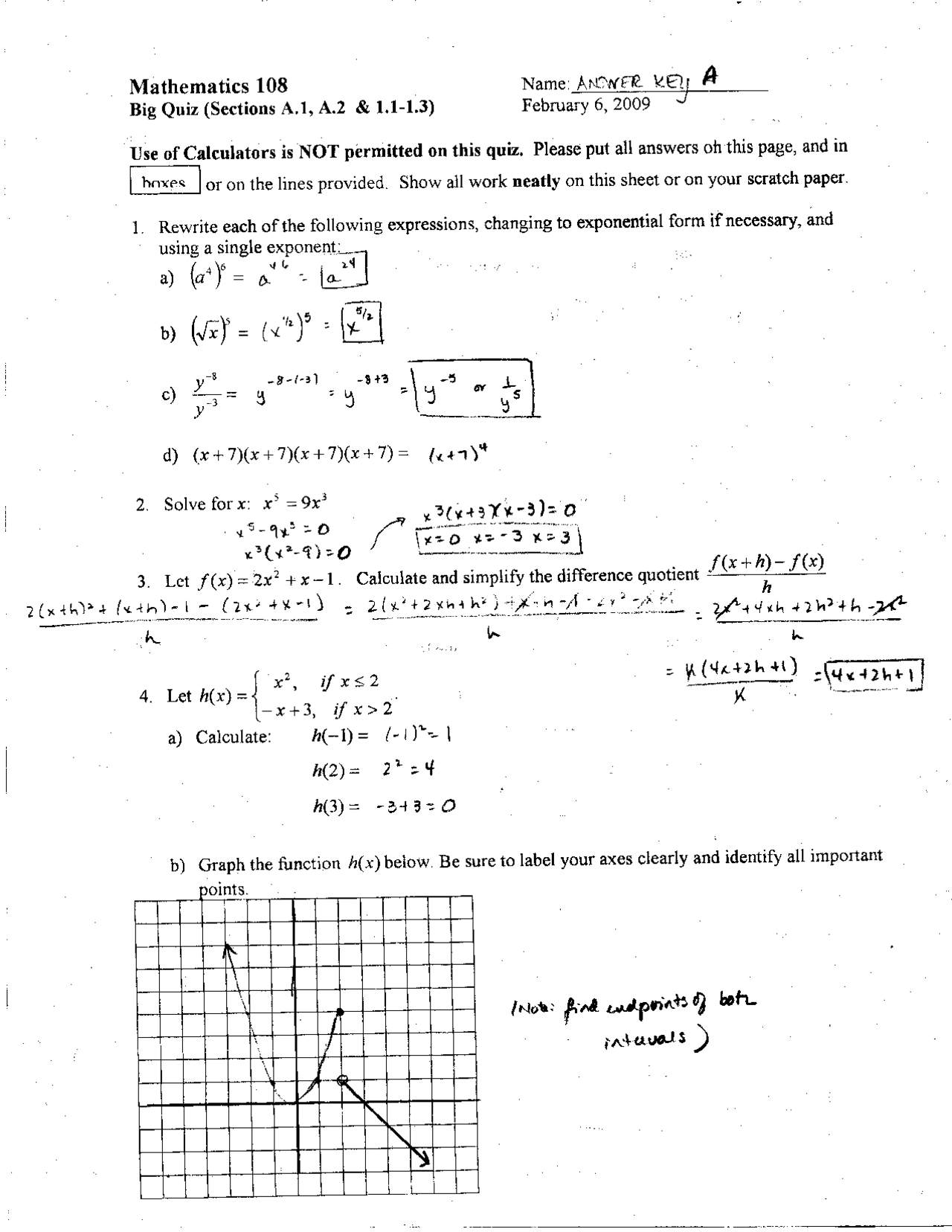 Answer Key - Introduction to Calculus: Business Applications - Quiz 1 ...