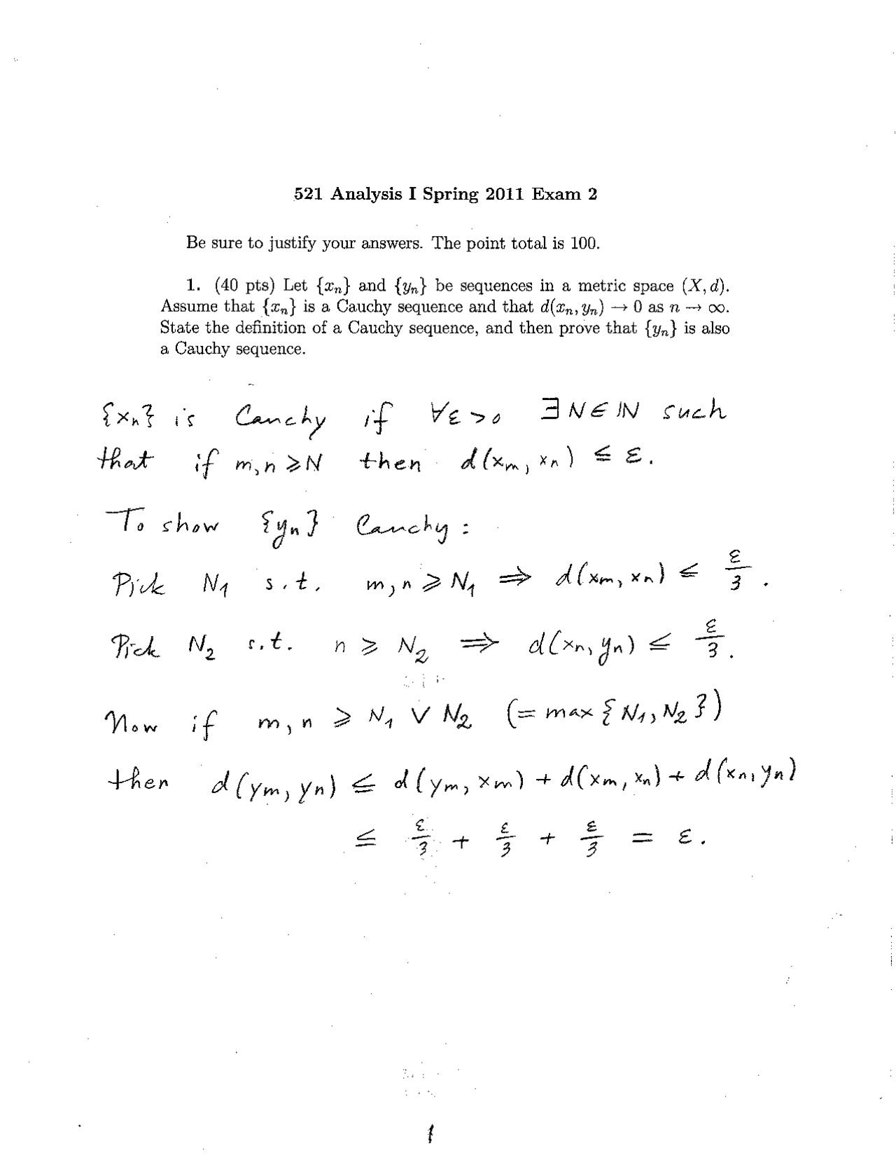 4 Solved Problems On The Convergence Criteria Exam 2 Math 521 Docsity