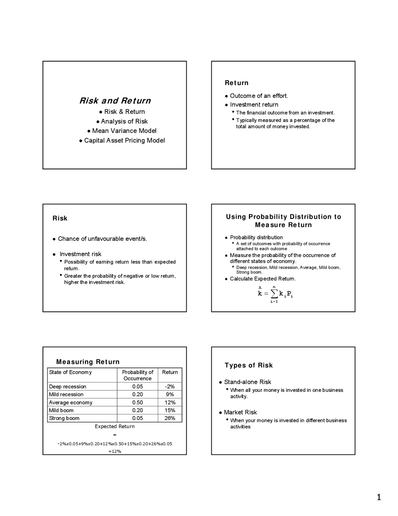 Risk And Return Analysis Of Risk Mean Variance Model And Capital