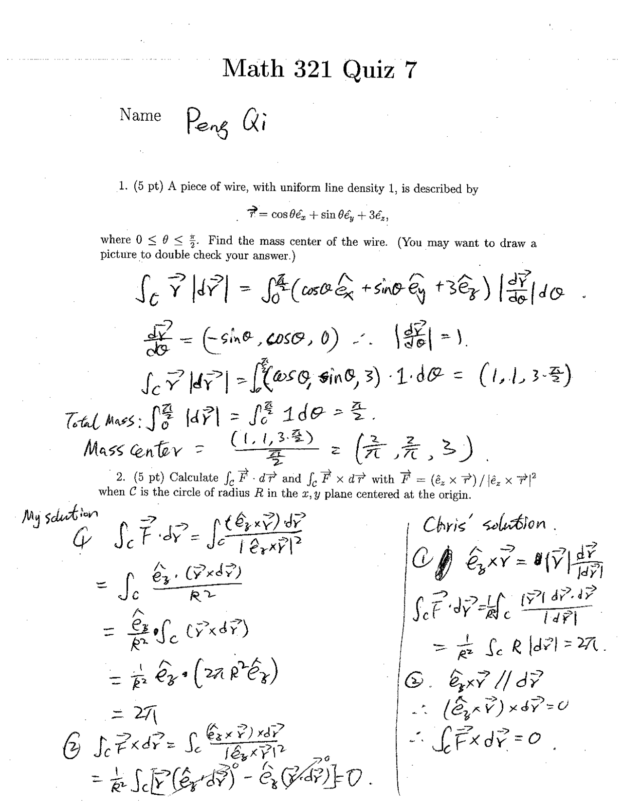 Quiz With Answers Applied Mathematical Analysis I Math 321 Docsity