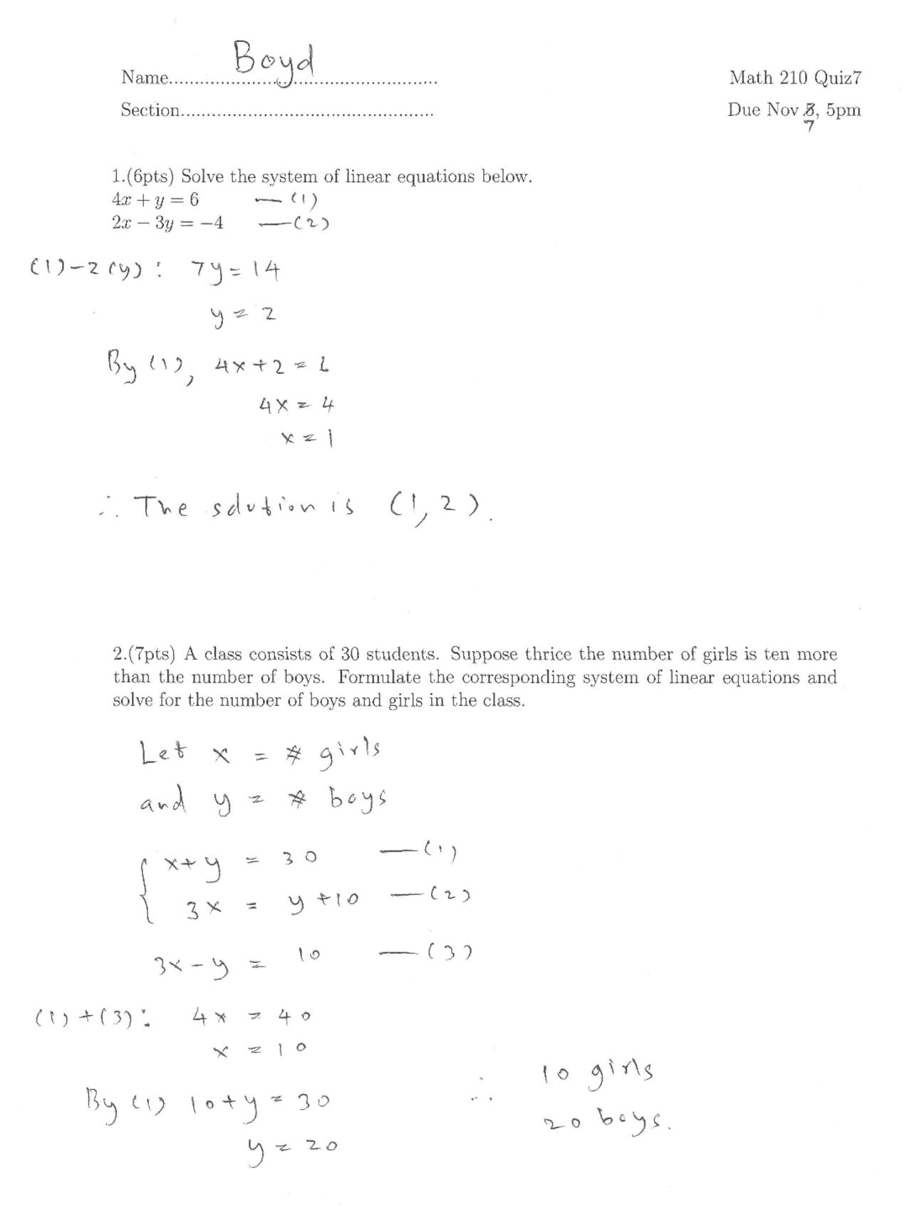 Topics In Finite Mathematics Solutions For Quiz 7 Math 210 Docsity