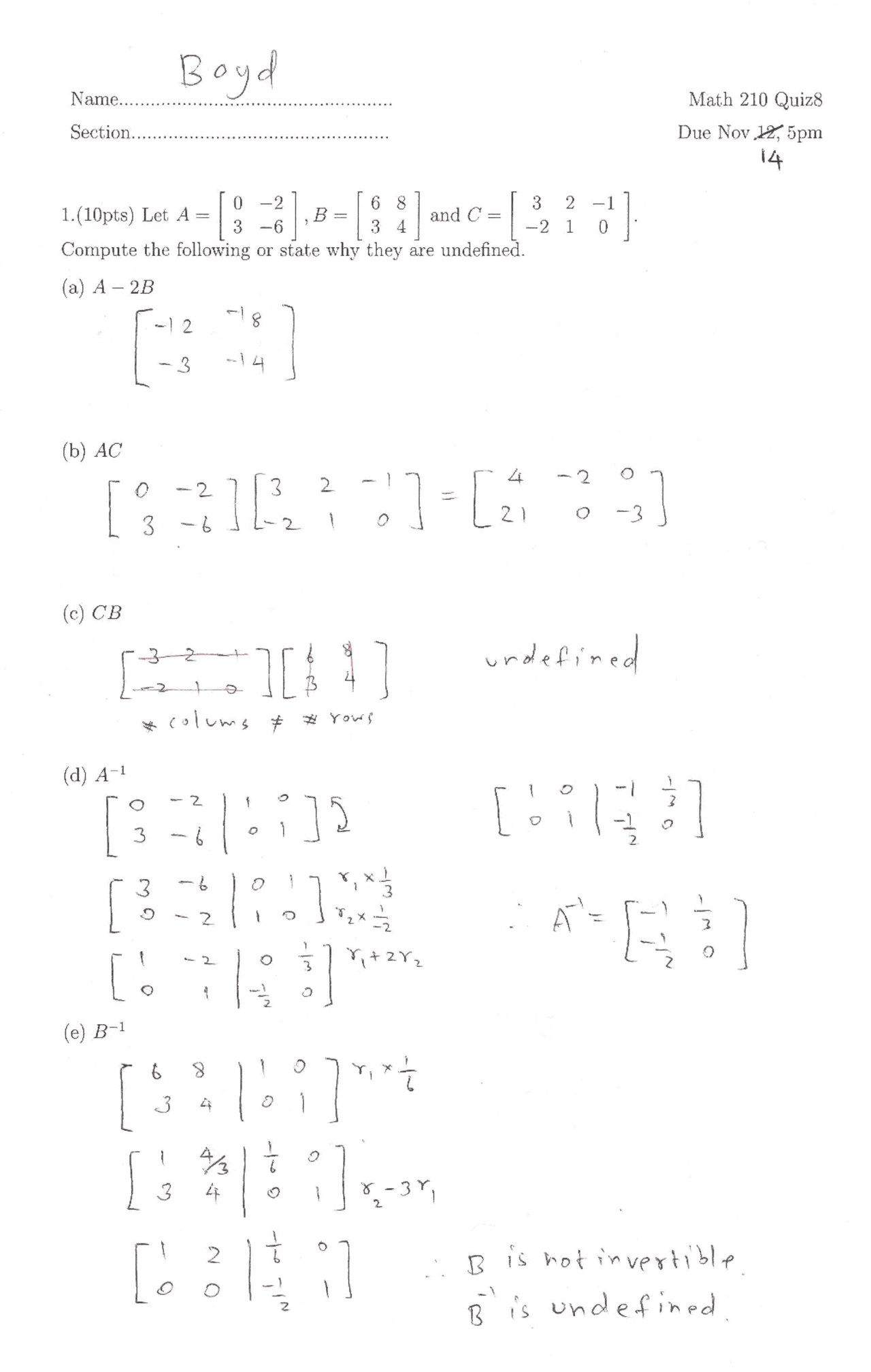 Topics In Finite Mathematics Solutions For Quiz 8 Math 210 Docsity