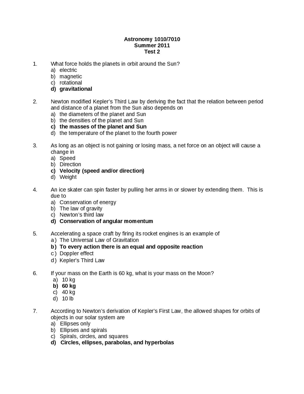 34 Mcqs With Answers Astronomy Of The Solar System Astr 1010