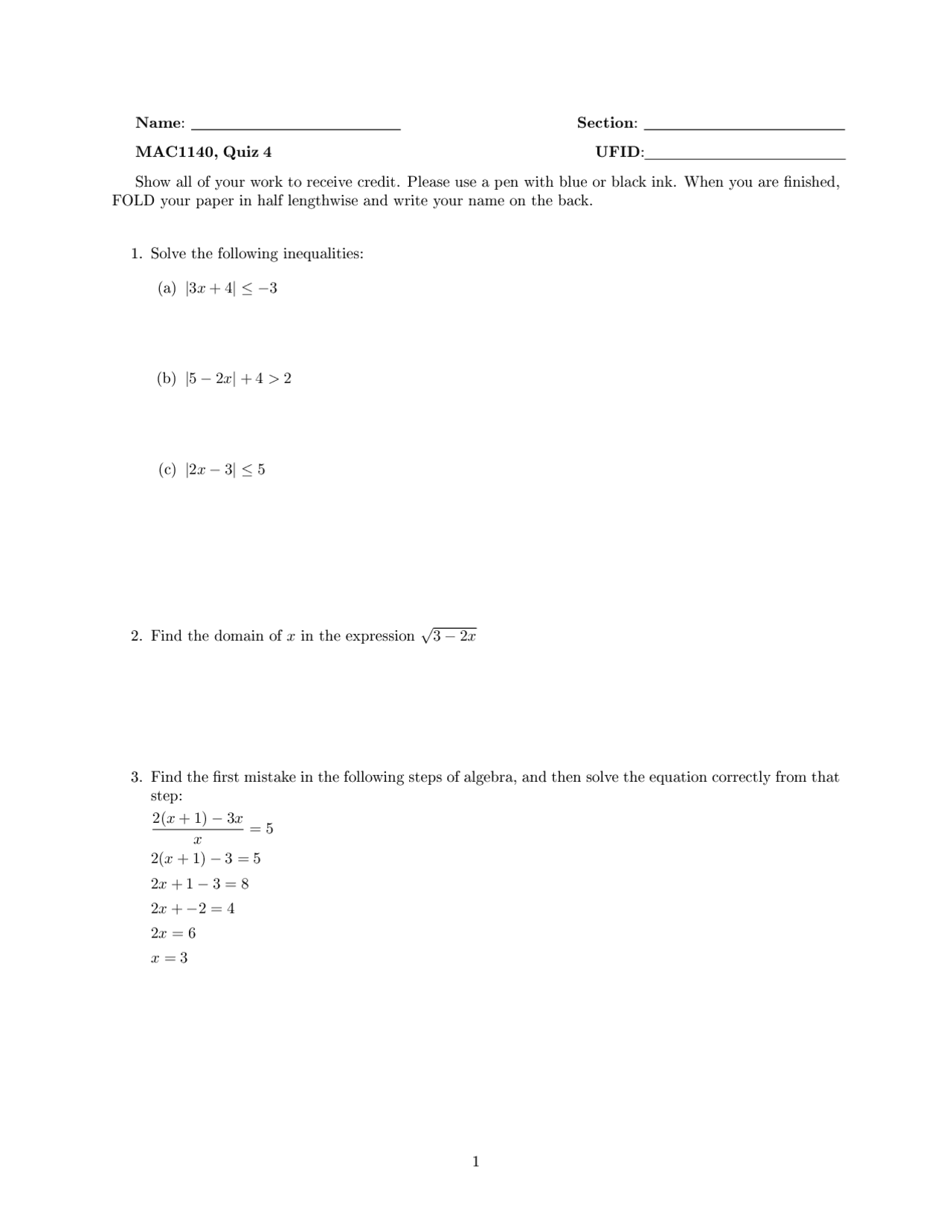 3 Problems To Find The Expressions Of Domain Quiz 4 Mac 1140 Docsity