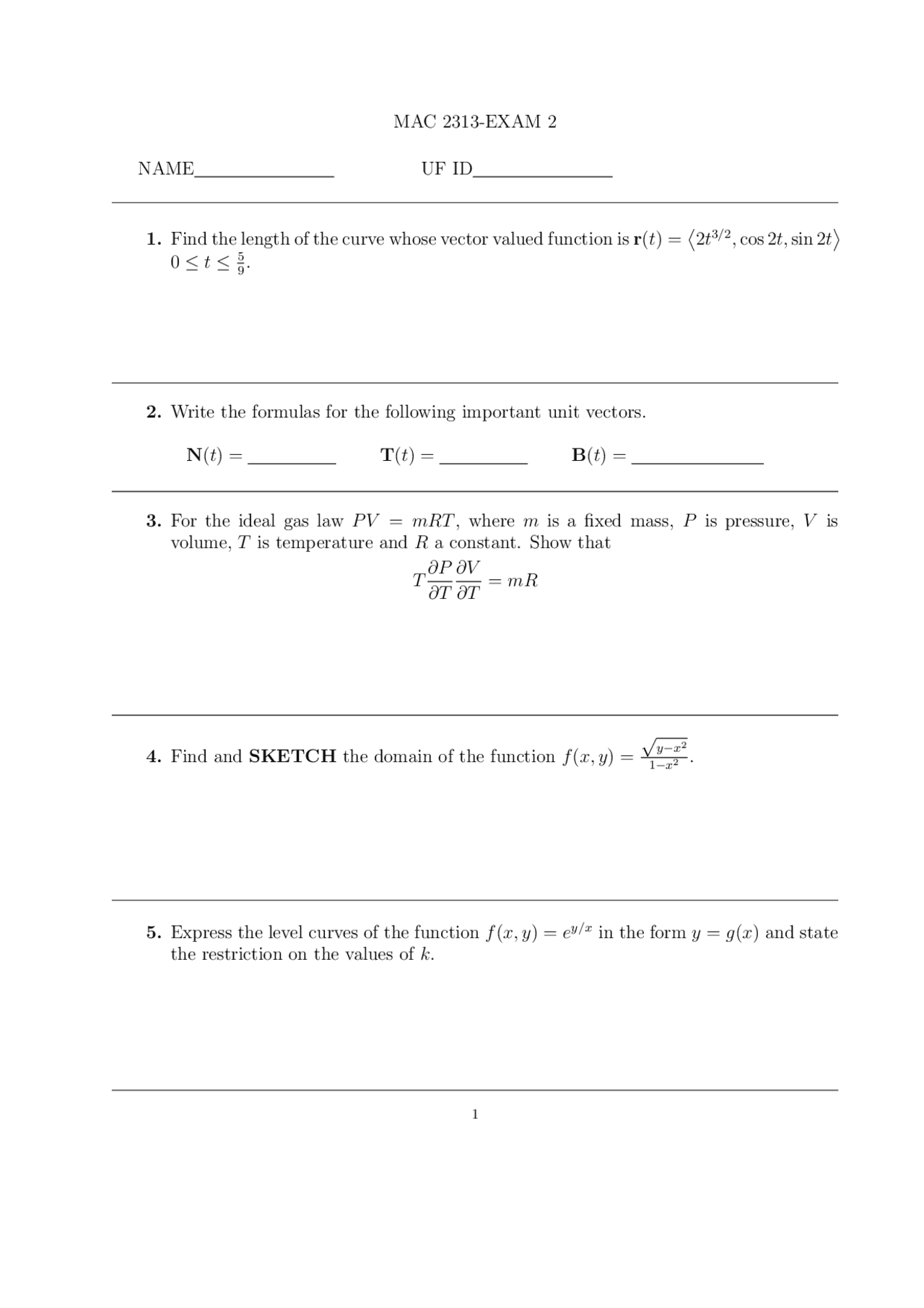 Exam 2 Questions Analytical Geometry Mac 2313 Docsity