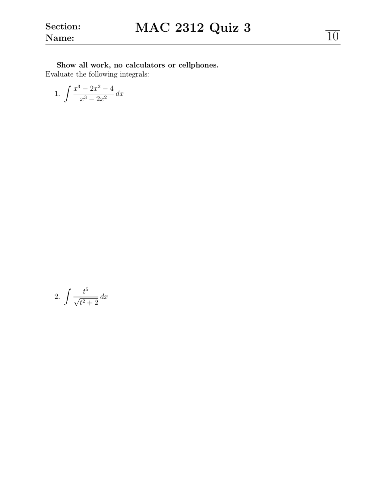 Quiz 3 Questions For Solution Analytical Geometry And Calculus 2