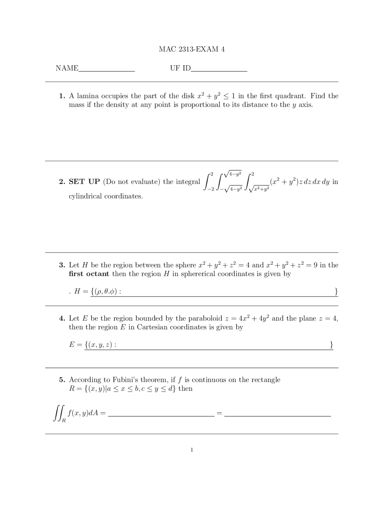 Exam 4 Questions Analytic Geometry And Calculus I Mac 2313 Docsity