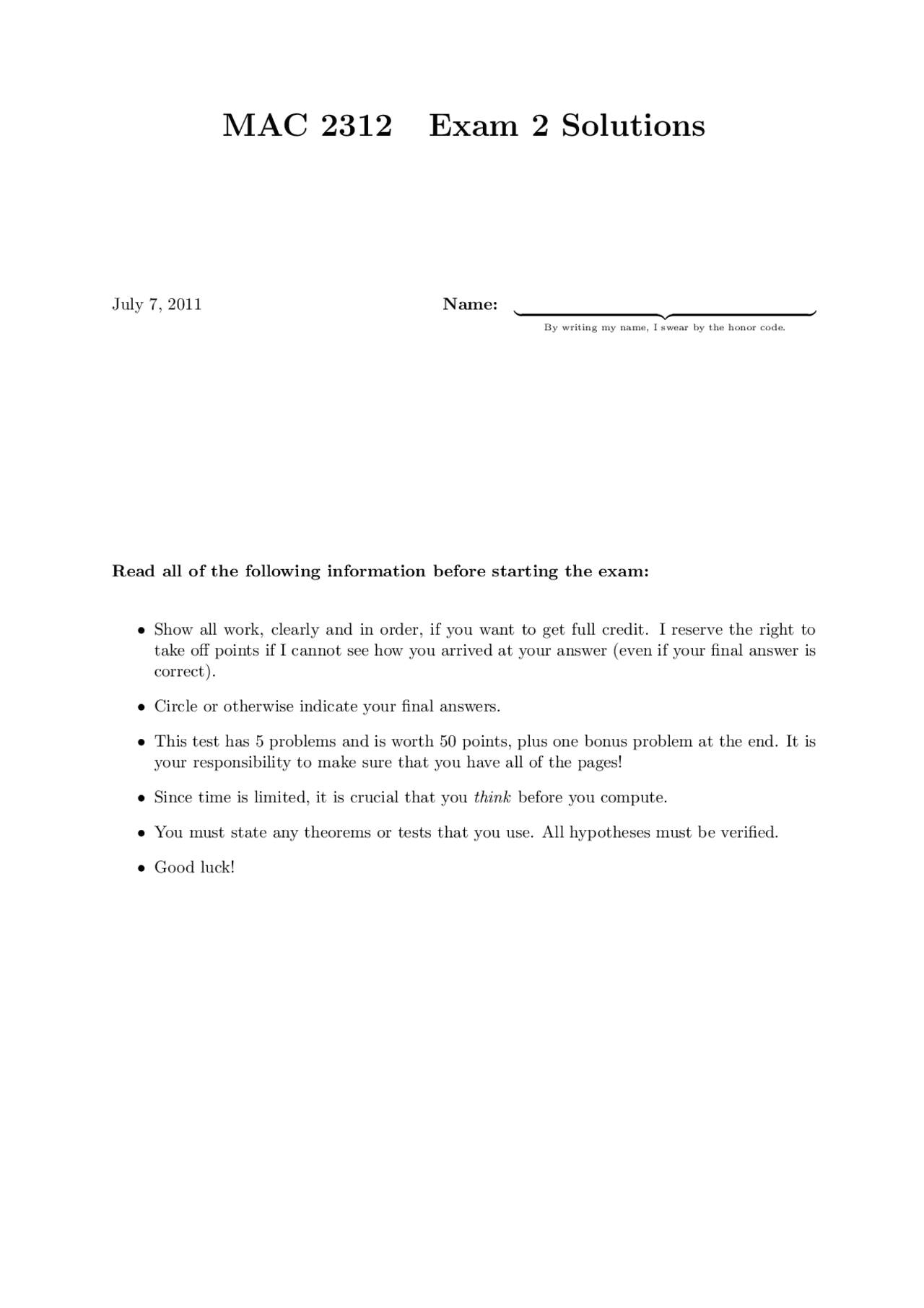 5 Solved Problems In Exam 2 On Analytical Geometry And Calculus Ii