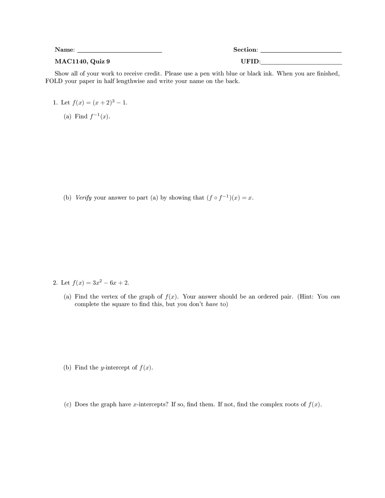 2 Problems On Graph Of Functions Quiz 9 Mac 1140 Docsity