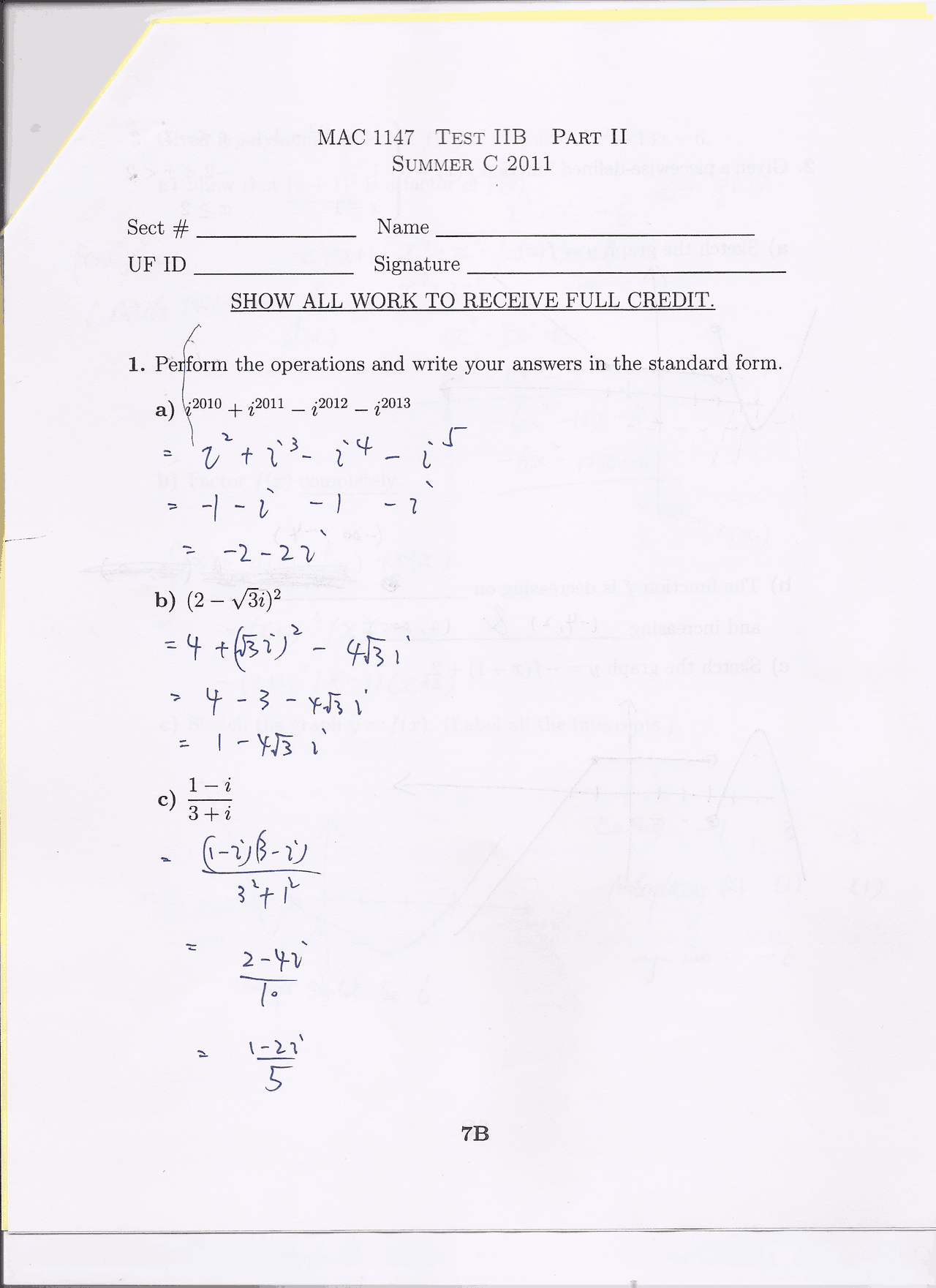 Exam 2 Solution Precalculus Algorithm And Trigonometry Mac 1147