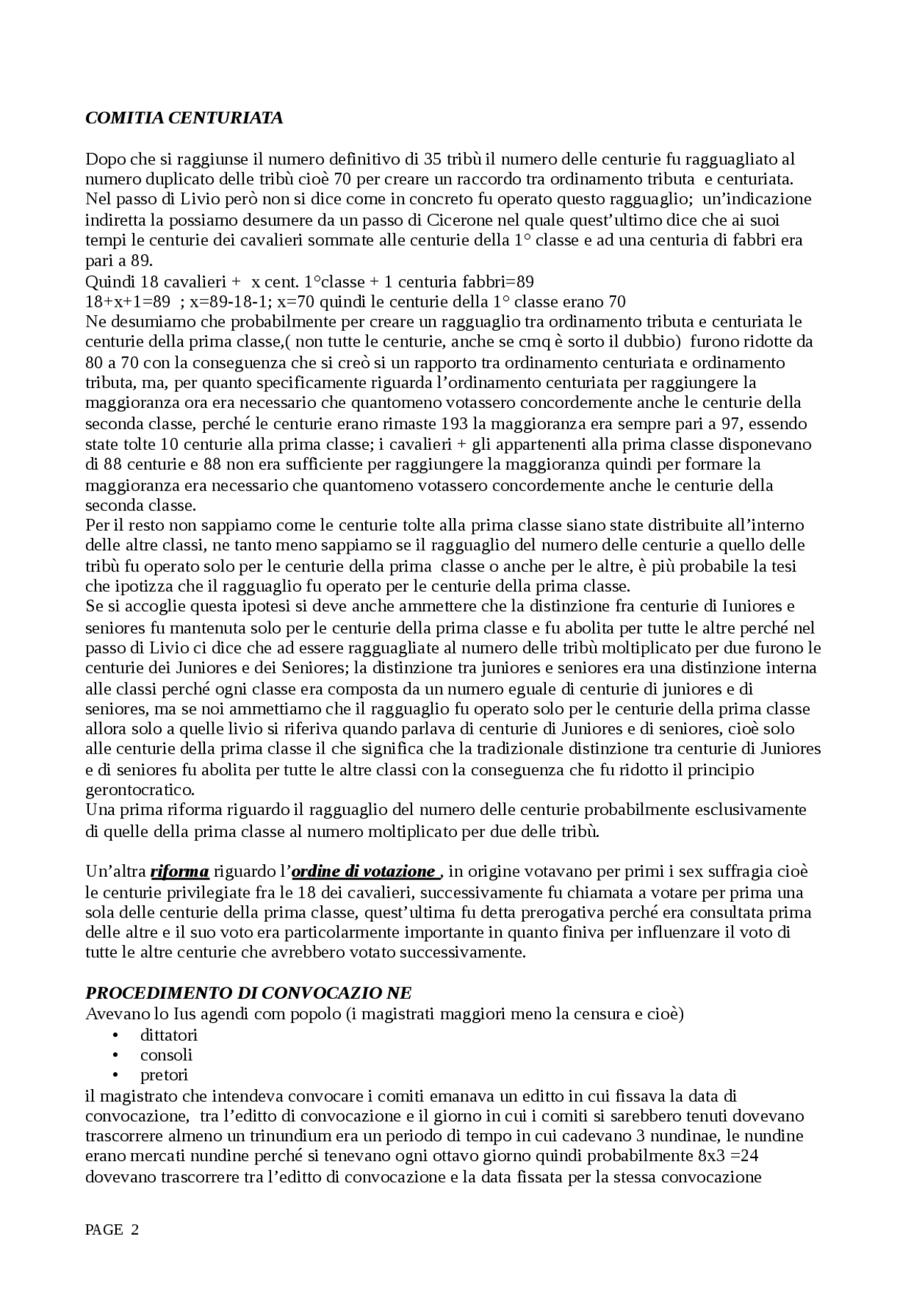 Istituzioni di Diritto Romano - Comitia Centuriata | Sintesi del corso ...