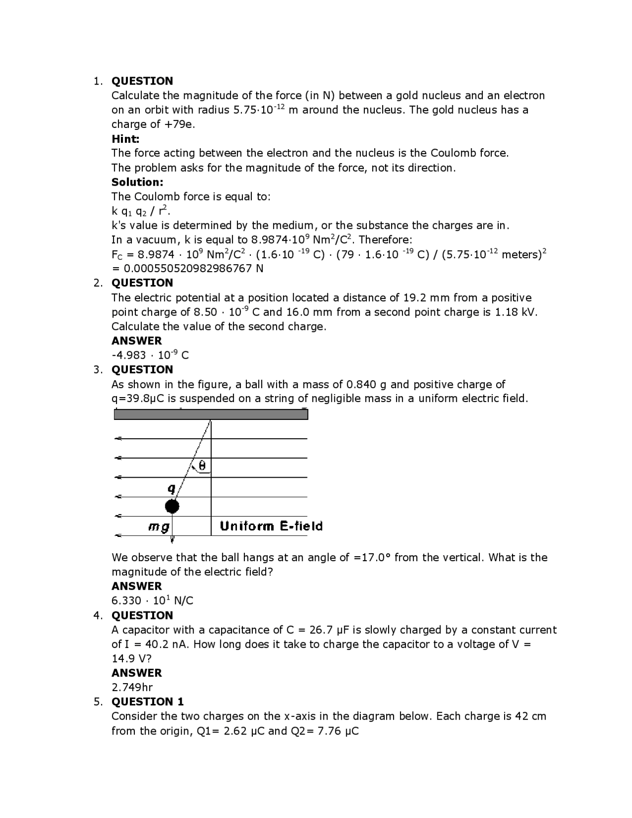 Test One Answers Introductory Physics Ii Phy 232c Docsity