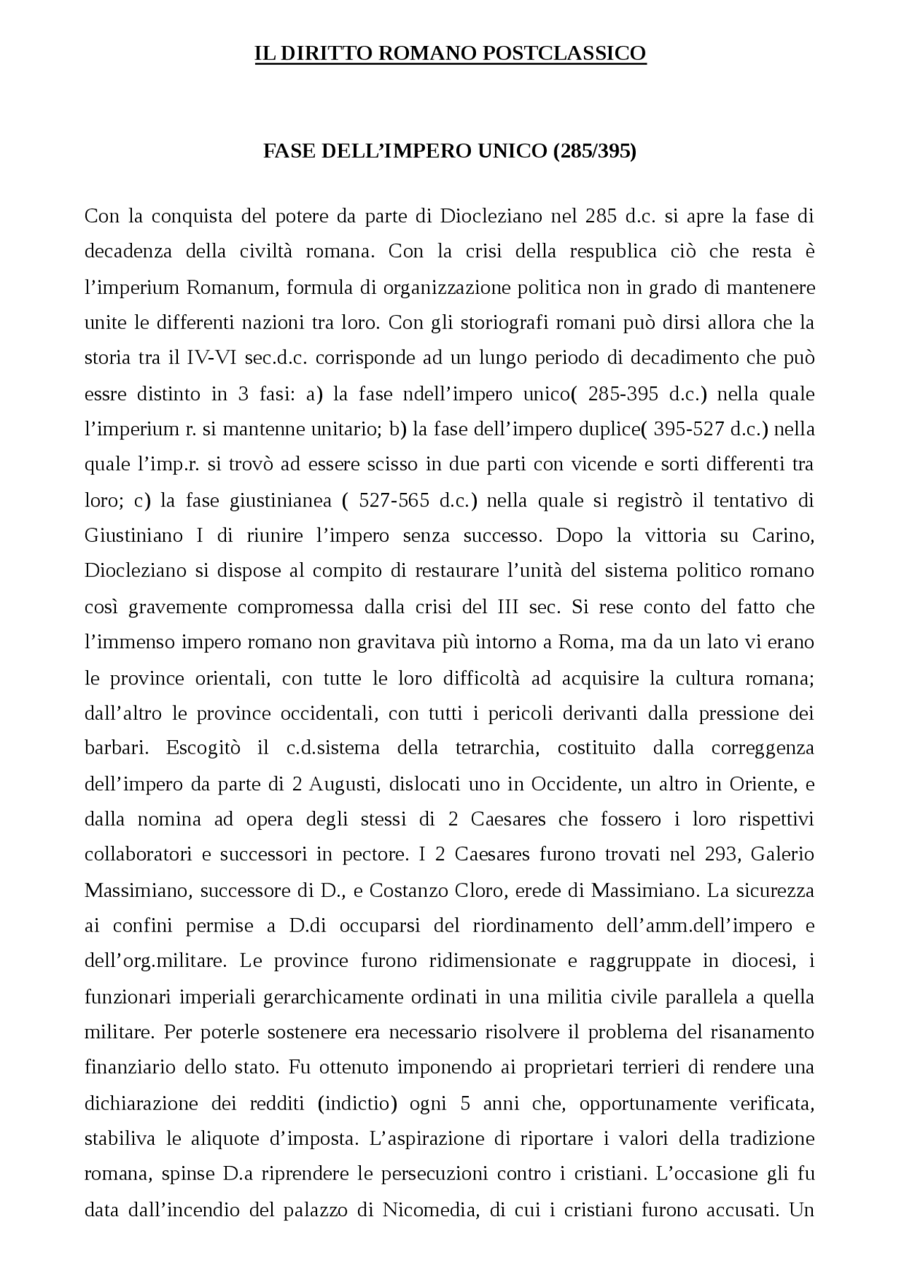 Storia Del Diritto Romano Postclassico Docsity
