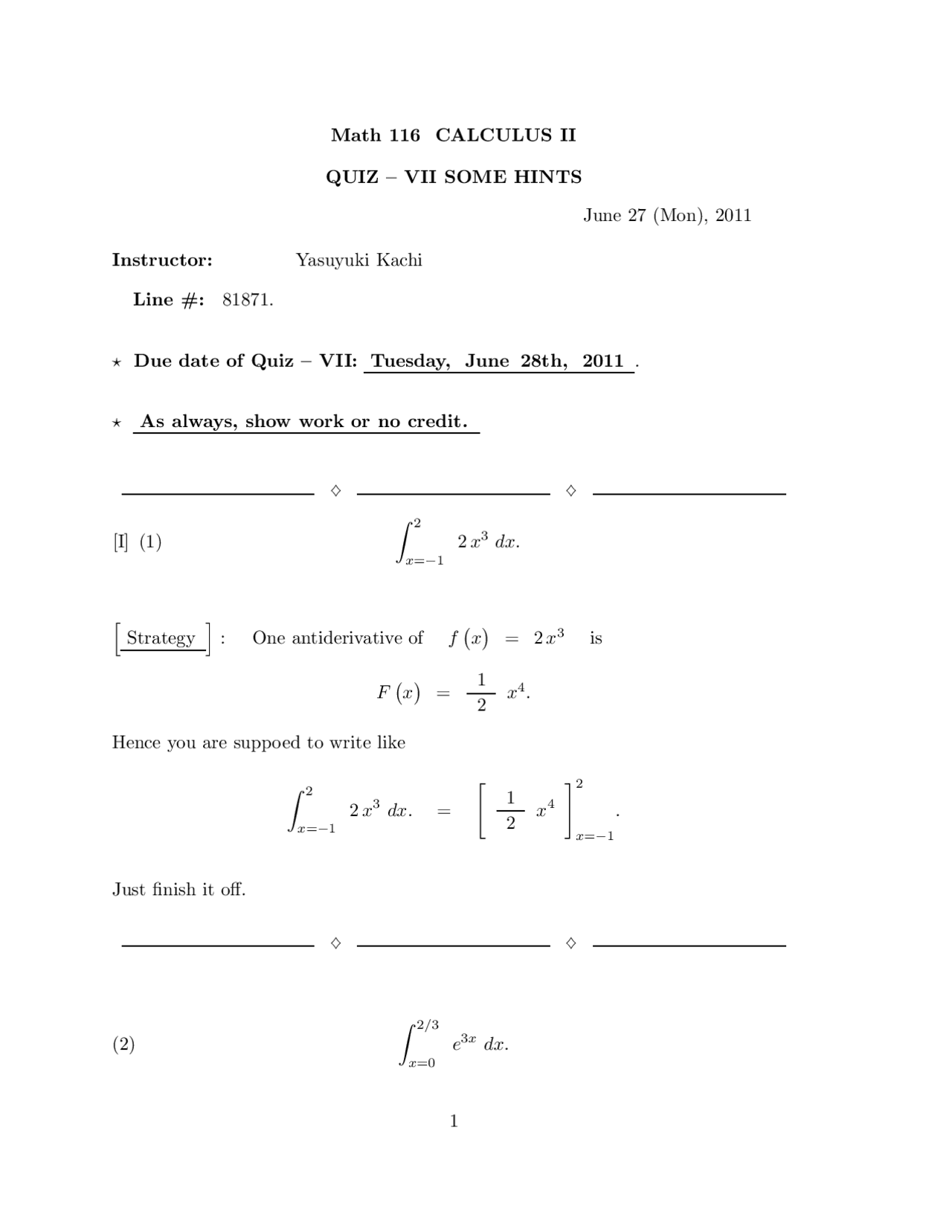 2 Solved Questions In Calculus Ii Quiz 7 Math 116 Docsity