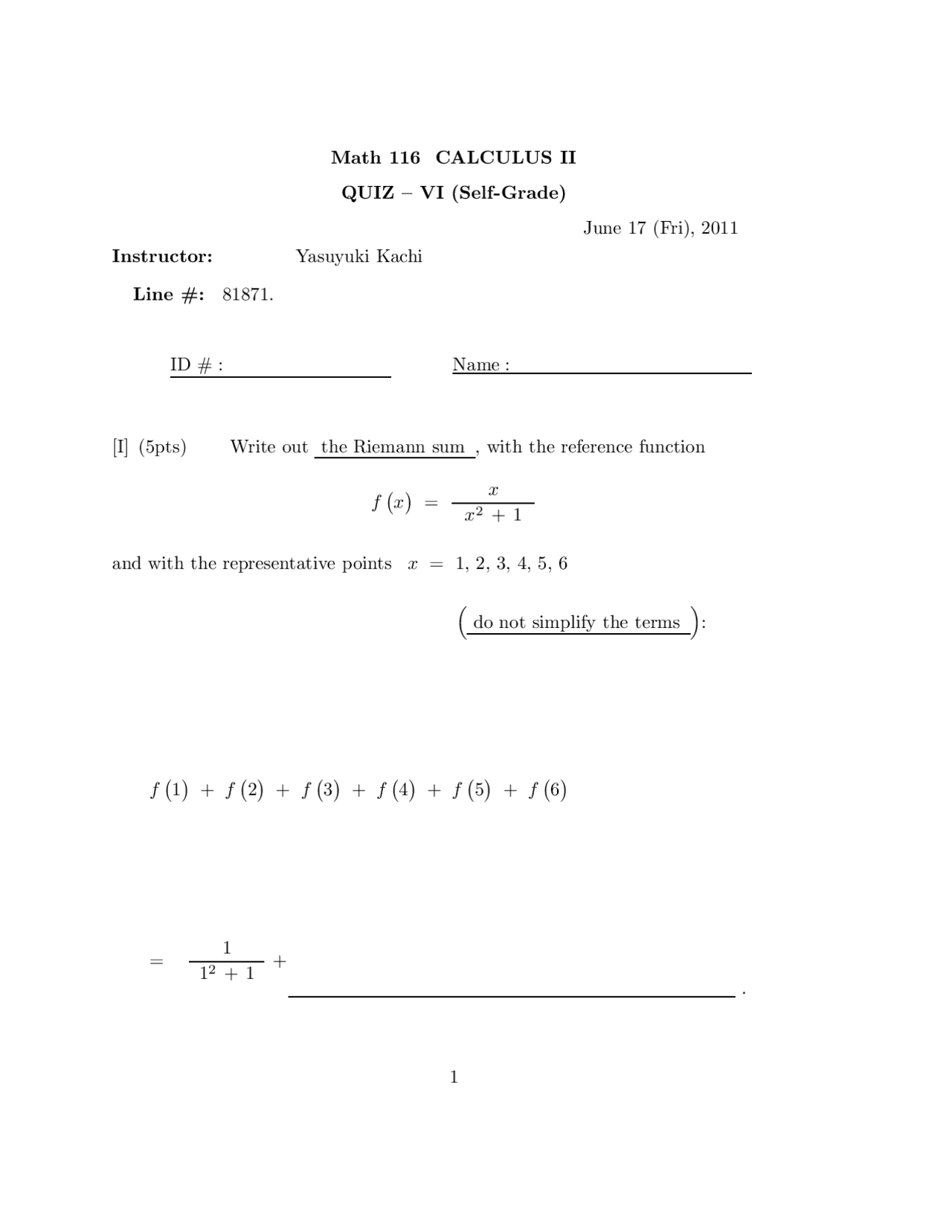 Quiz 6 Self Grade Calculus Ii Math 116 Docsity