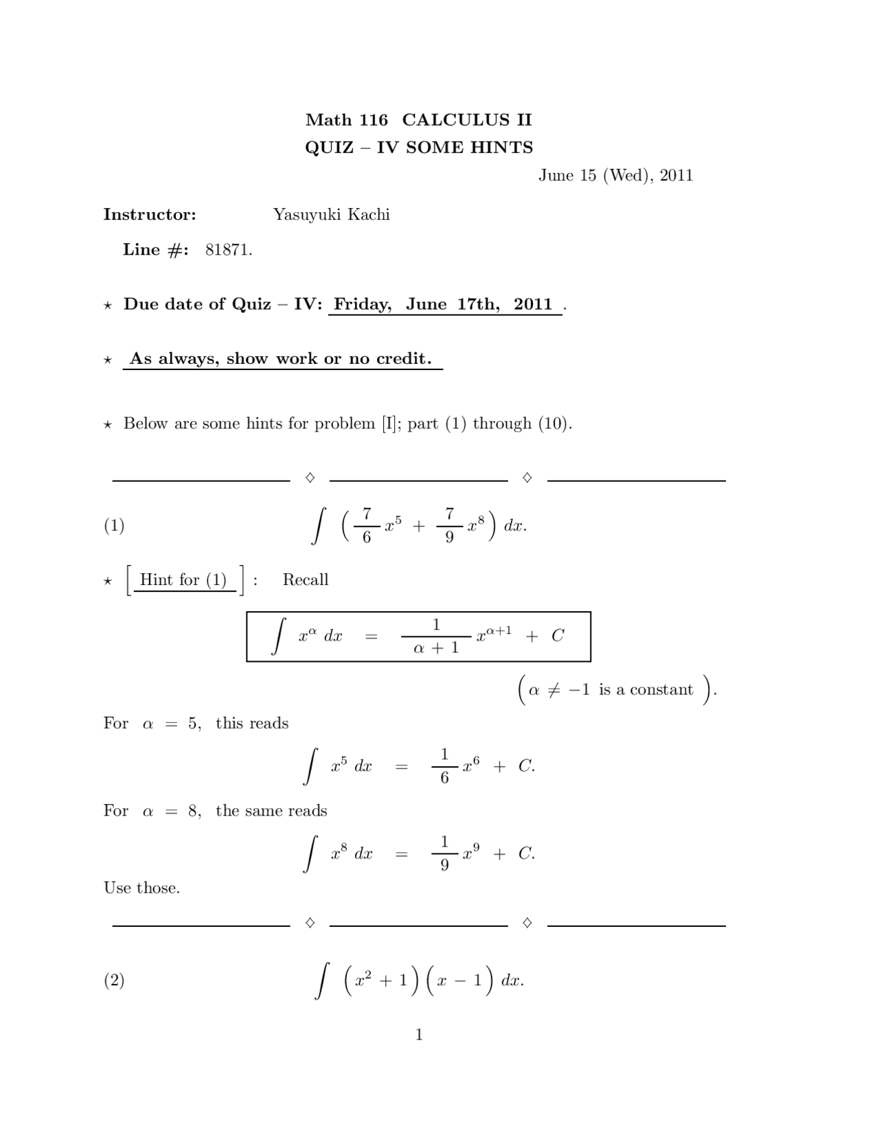 10 Solved Questions On Calculus Ii Quiz 4 Math 116 Docsity