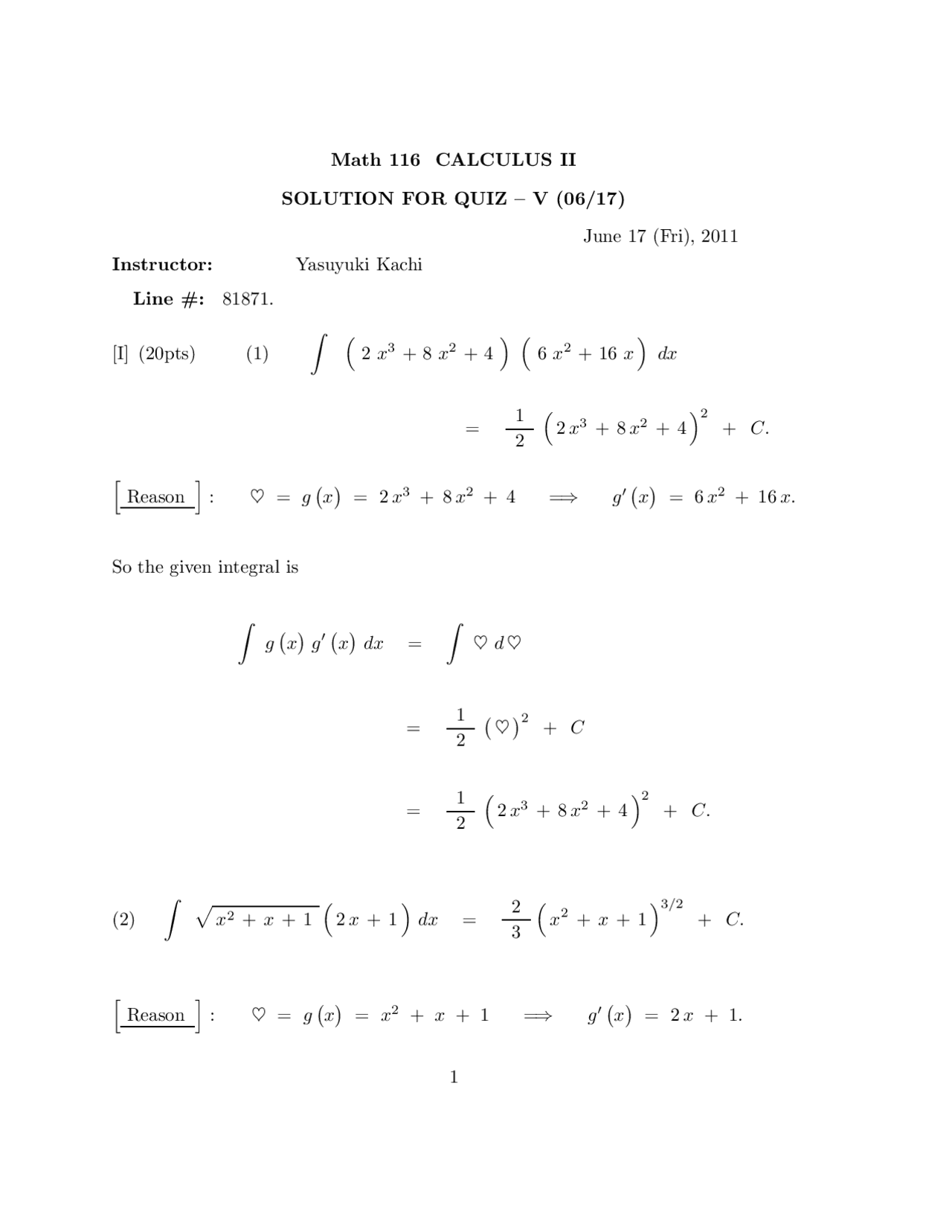 Questions With Solutions For Quiz 5 Calculus Ii Math 116 Docsity
