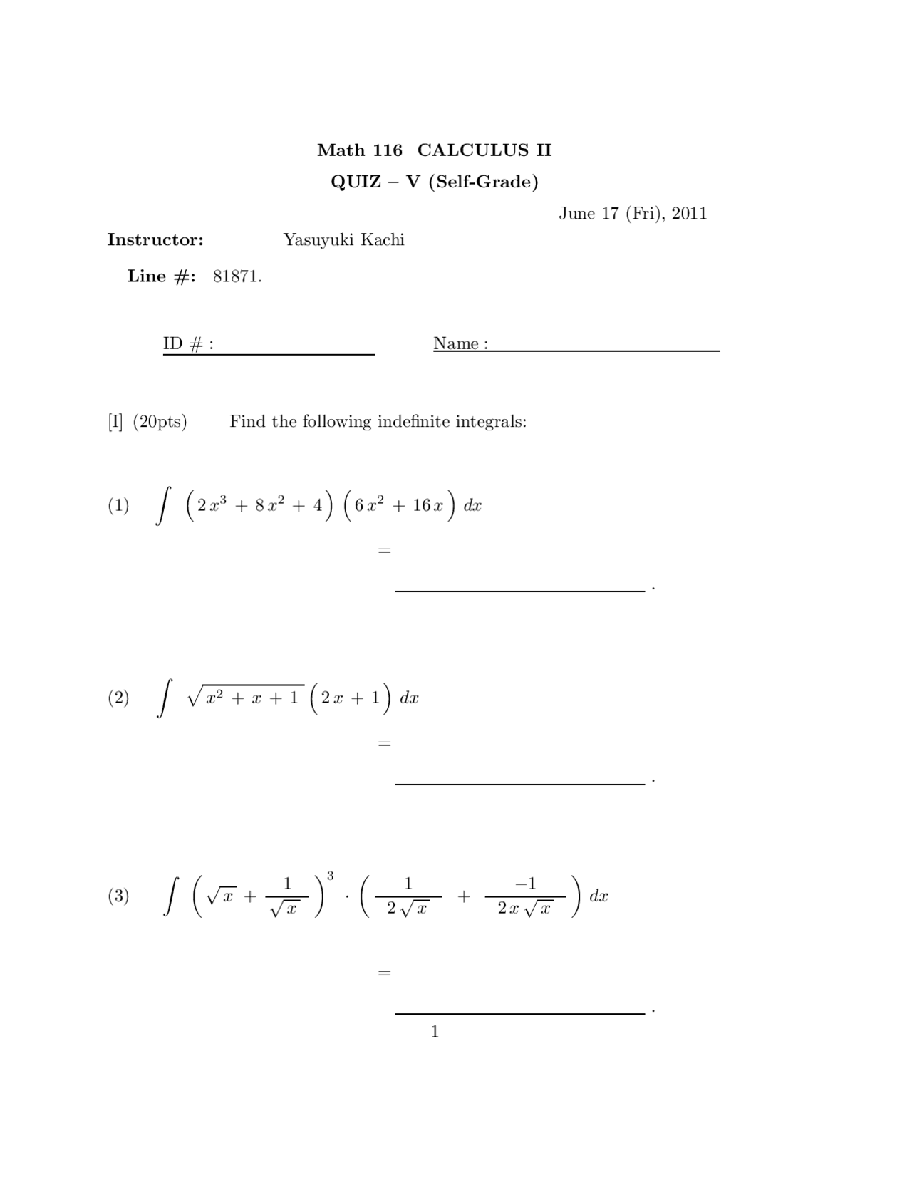 Quiz 5 Unsolved Questions On Calculus Ii Math 116 Docsity